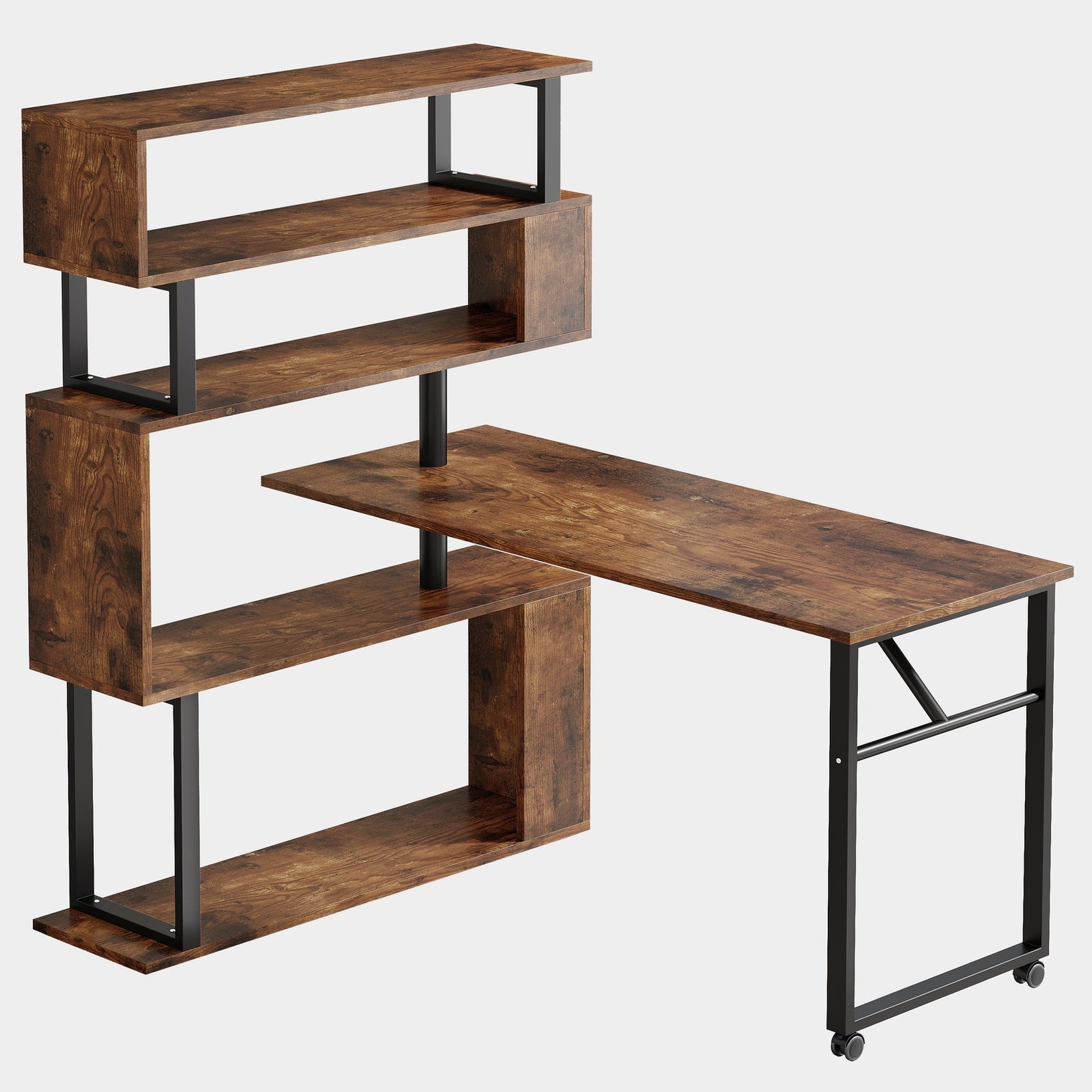 Tribesigns 47'' Rotating Computer Desk with 5-Tier Bookshelves