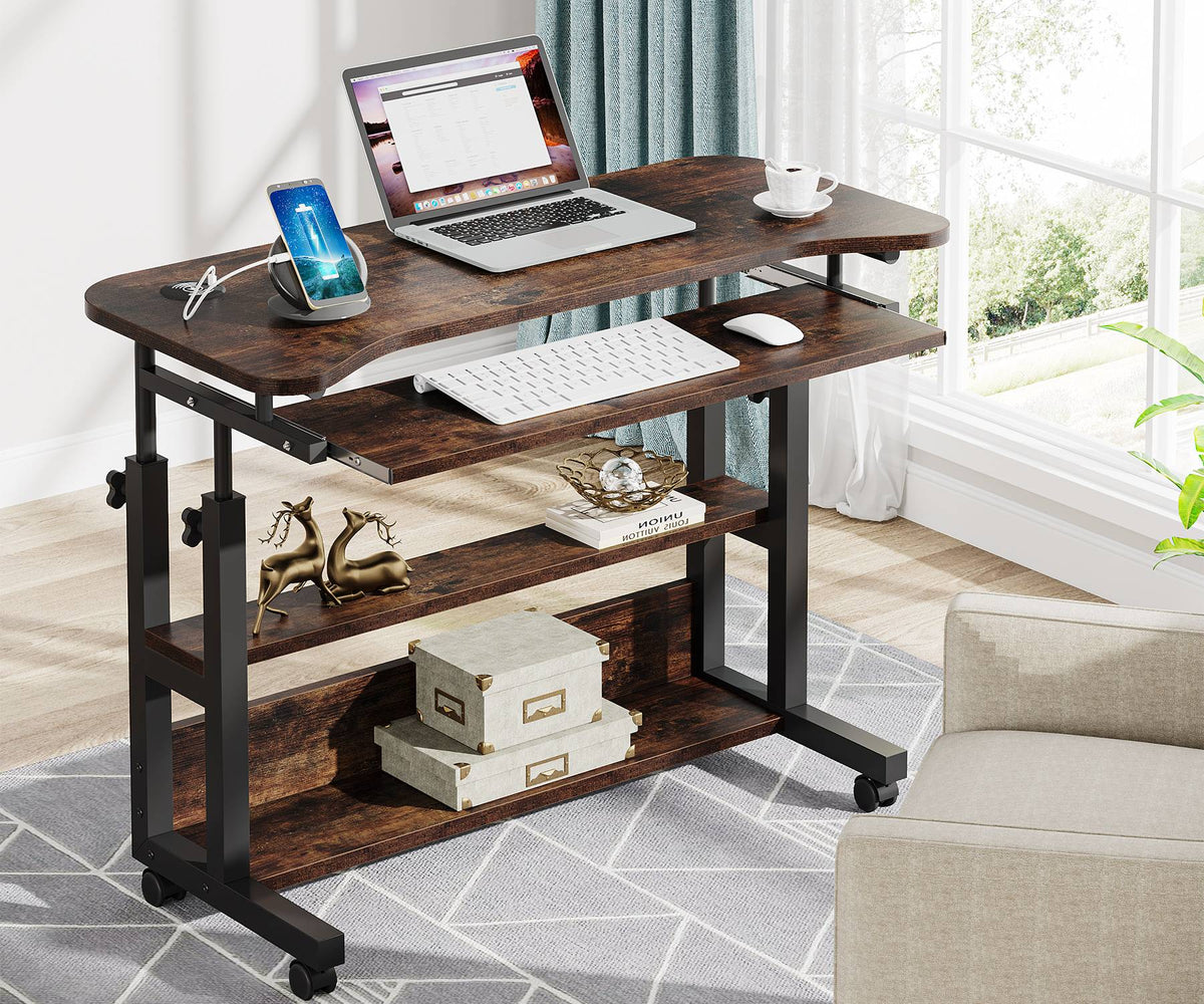 Tribesigns Mobile Height Adjustable Computer Desk with Charging Ports