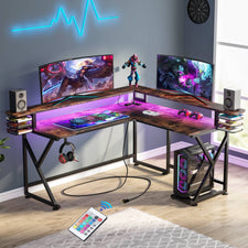 Tribesigns L-Shaped Gaming Desk with RGB Light & Power Outlet