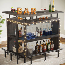 Tribesigns L-Shaped Home Bar Unit with Glasses Holders & Shelves