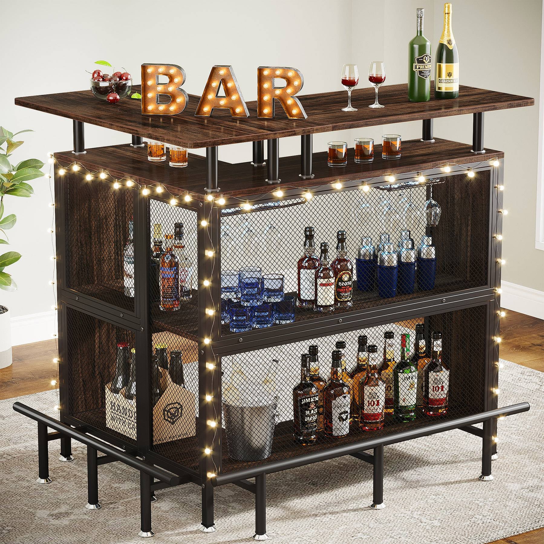 Tribesigns L-Shaped Home Bar Unit with Glasses Holders & Shelves