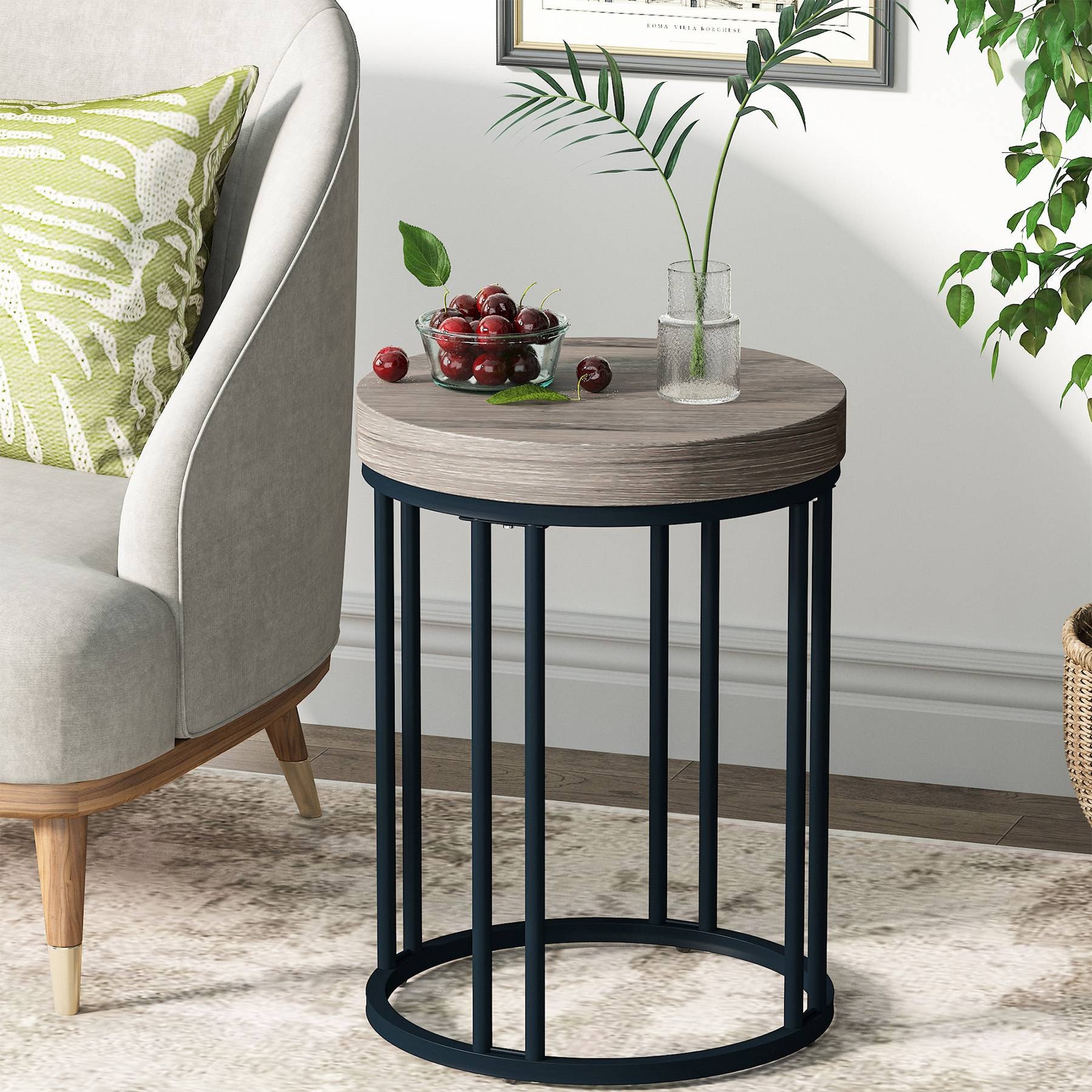 Tribesigns Round End Table Small Side Table with Metal Frame