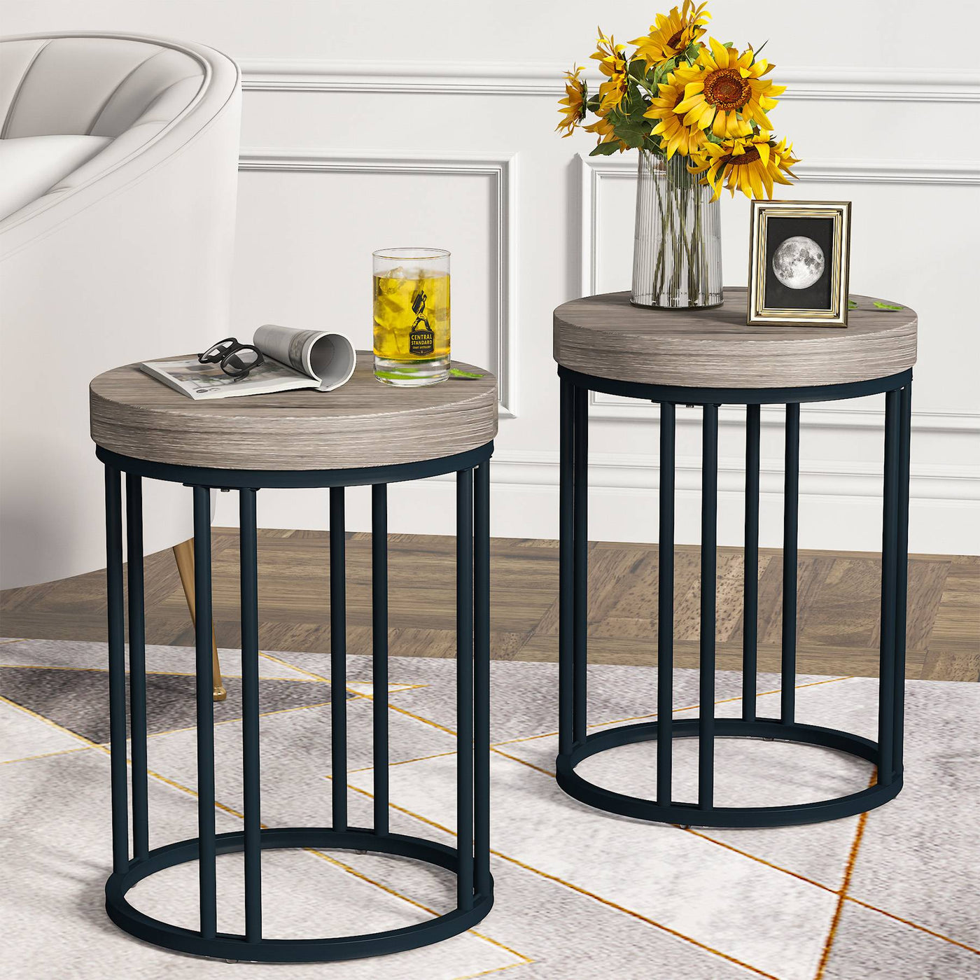 Tribesigns Round End Table Small Side Table with Metal Frame