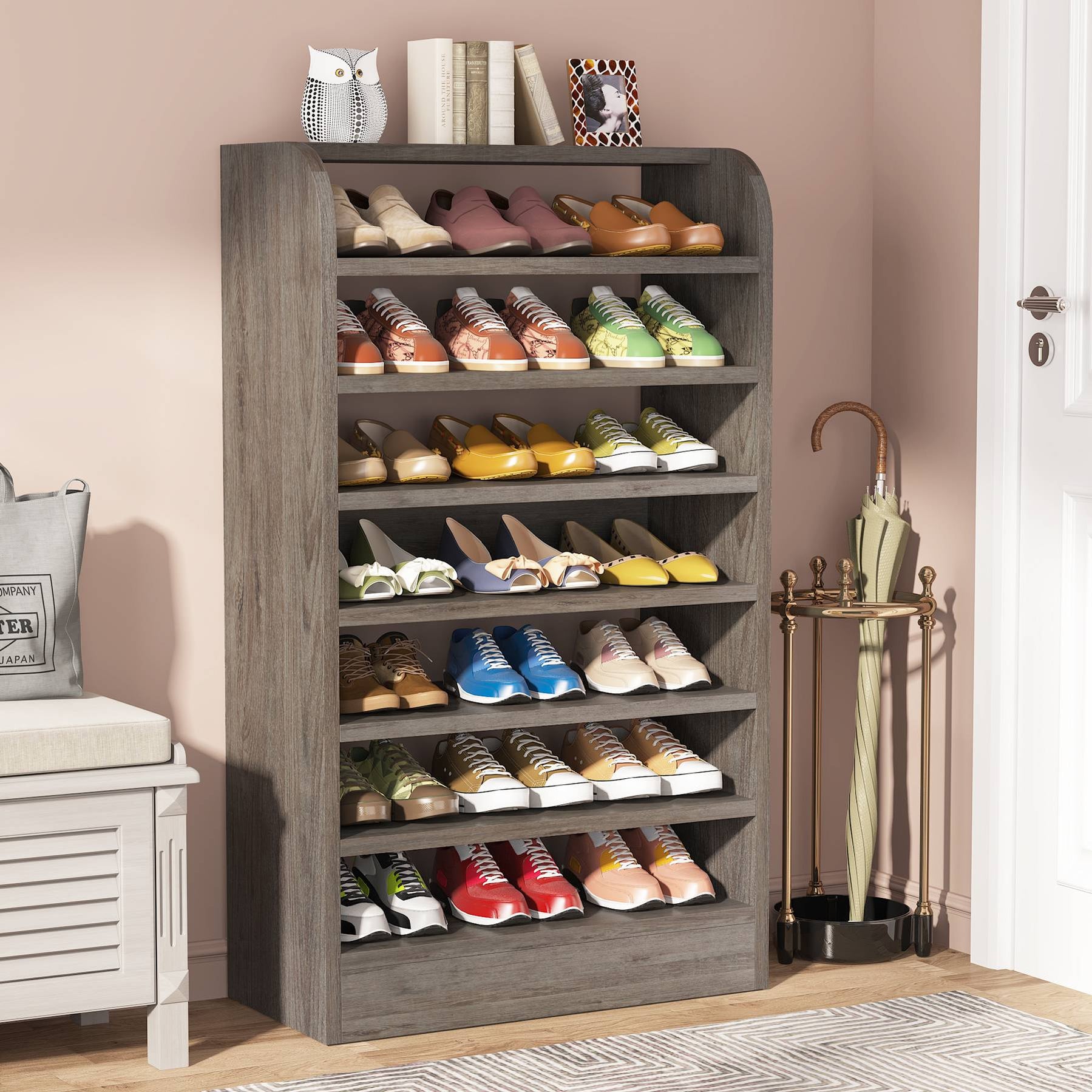 Tribesigns 8-Tier Shoe Rack, Wooden Shoe Shelf Shoe Storage Cabinet