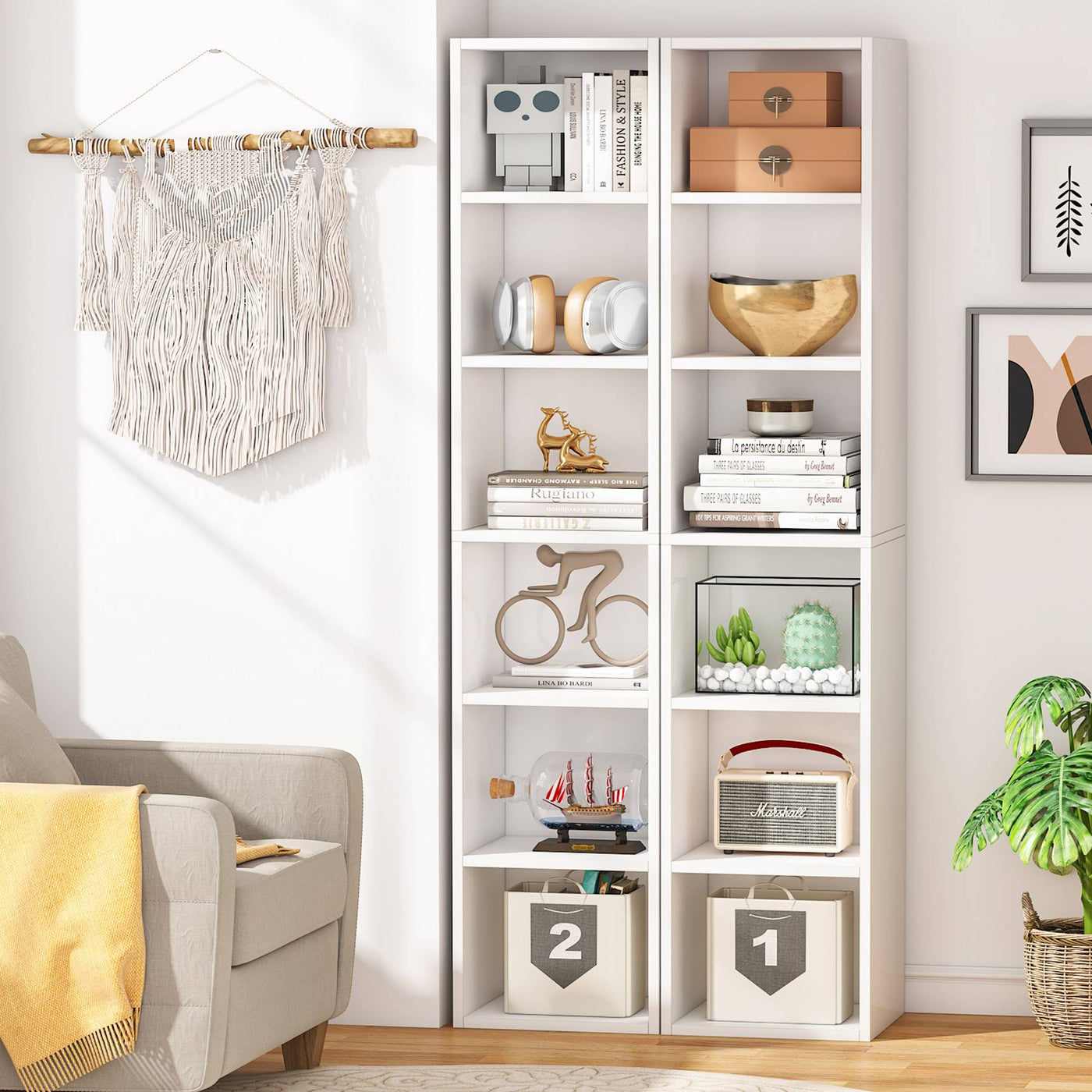 Tribesigns 70.9" Corner Bookcase, 6 Tier Narrow Cube Display Shelves