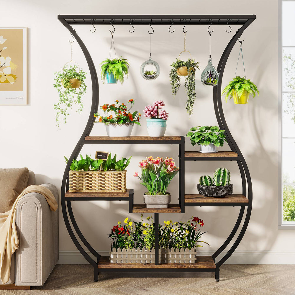 Tribesigns Plant Stand, Vase Shape 6-Tier Plant Rack with 10 Hooks ...