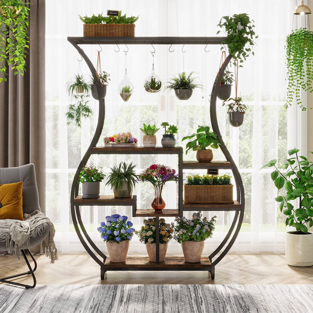 Tribesigns Plant Stand, Vase Shape 6-Tier Plant Rack with 10 Hooks ...