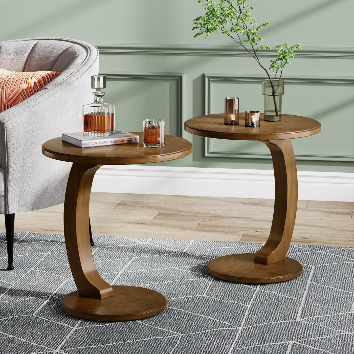 Tribesigns C-Shaped End Table, Round Wood Side Table for Living Room