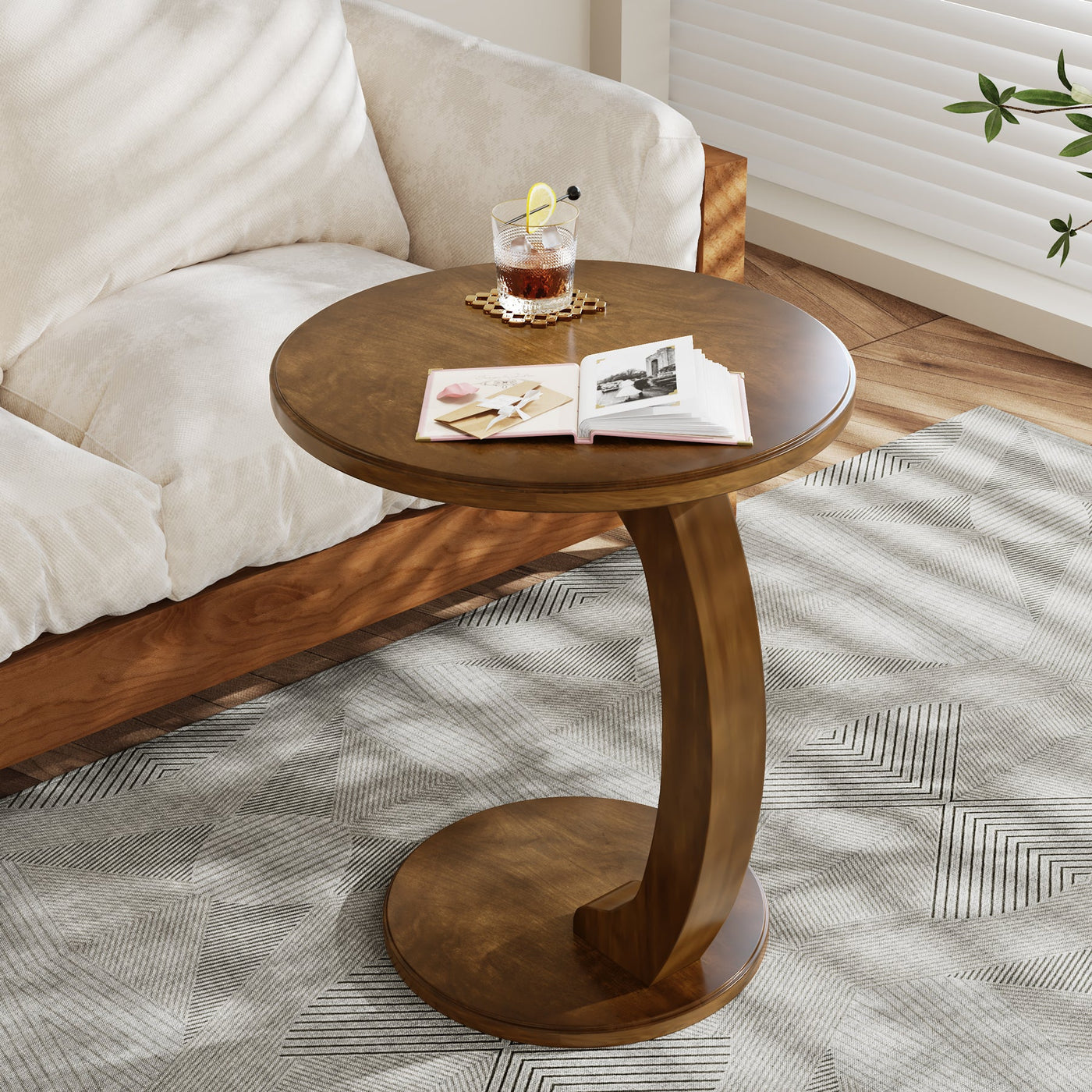 Tribesigns C-Shaped End Table, Round Wood Side Table for Living Room