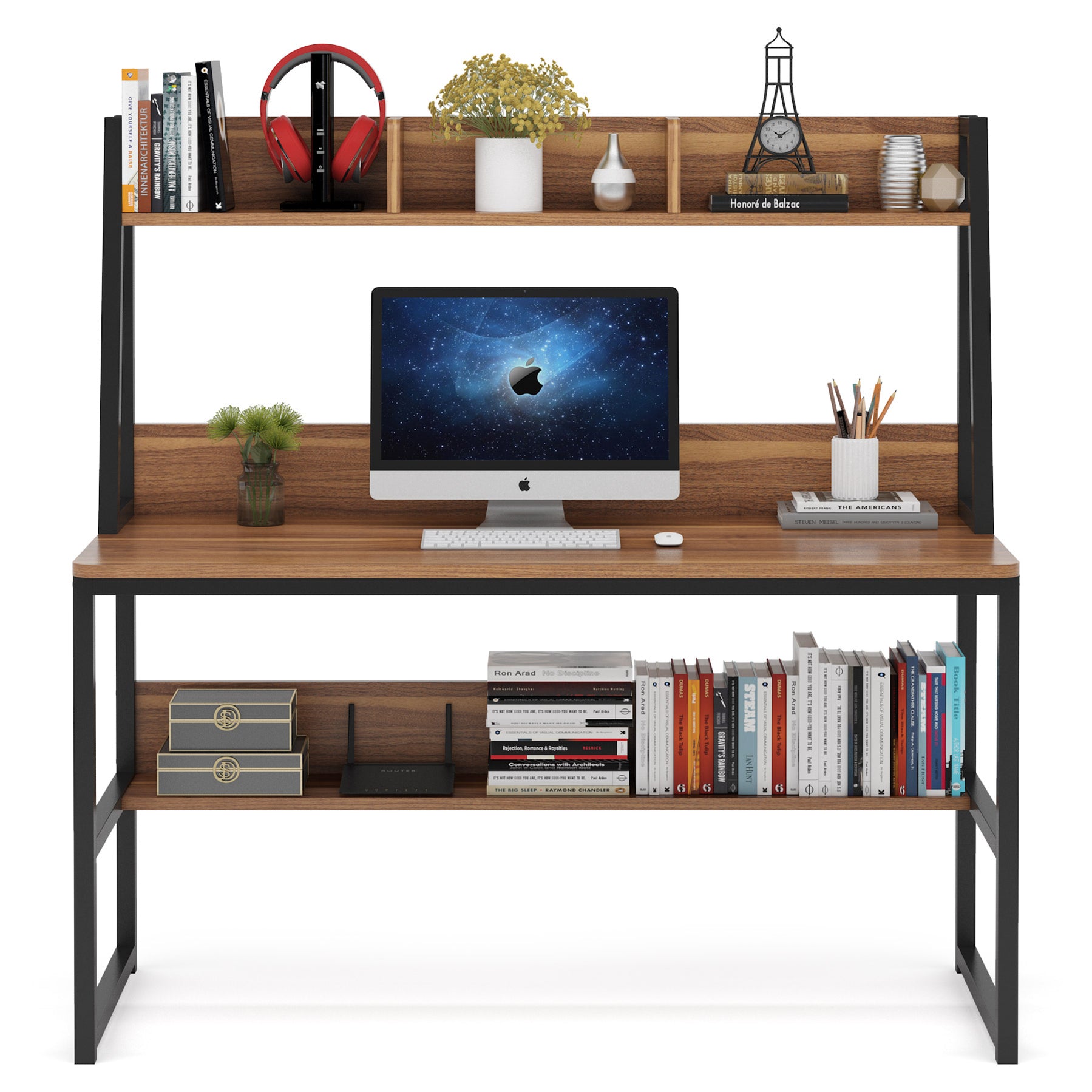 Tribesigns Computer Desk, Home Office Desk with Hutch & Storage Shelf