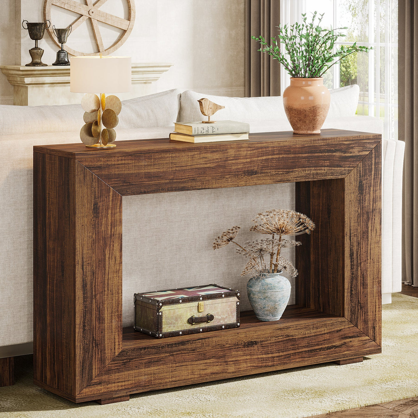 Tribesigns Farmhouse Console Table, 47" Wood Sofa Table with Storage