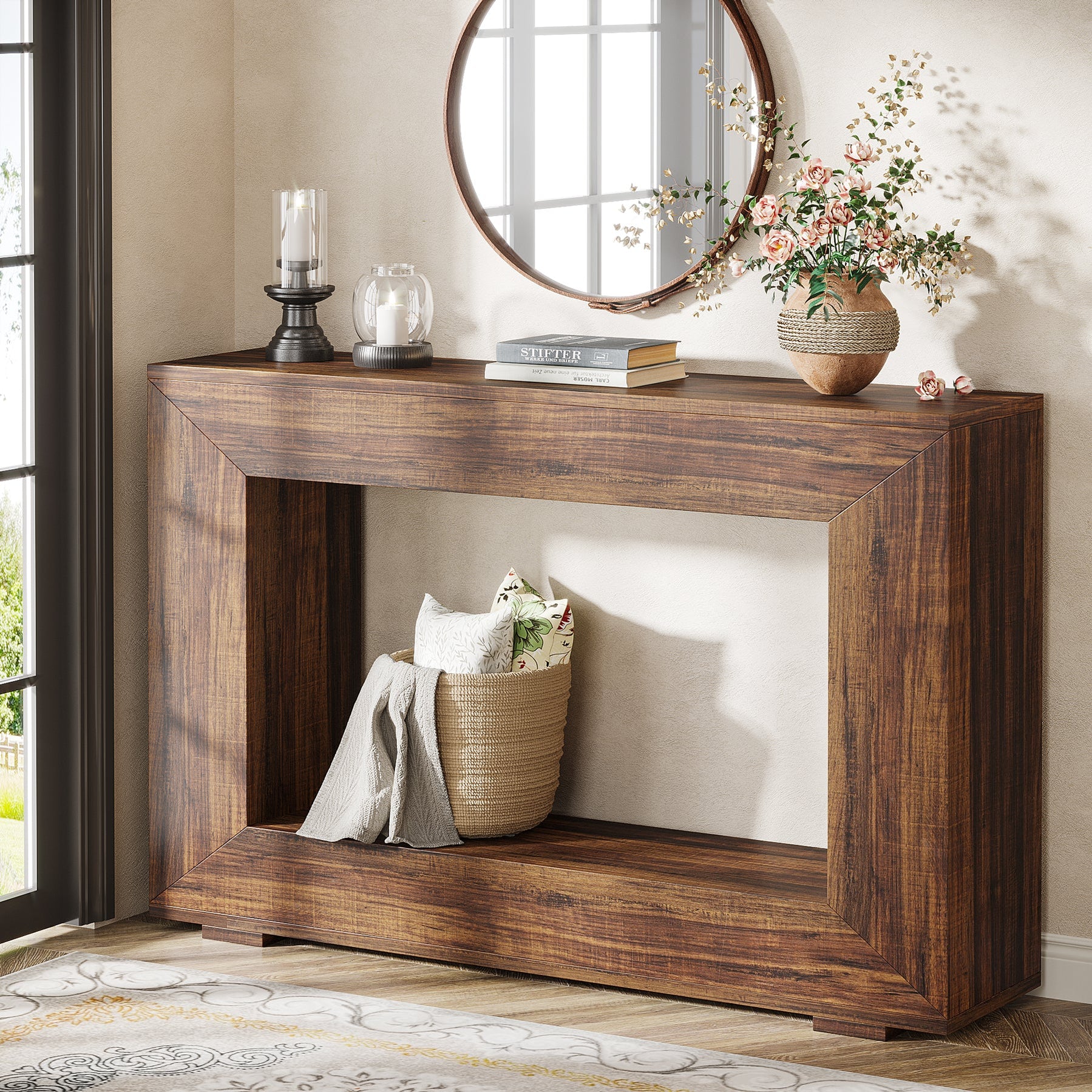 Tribesigns Farmhouse Console Table, 47" Wood Sofa Table with Storage