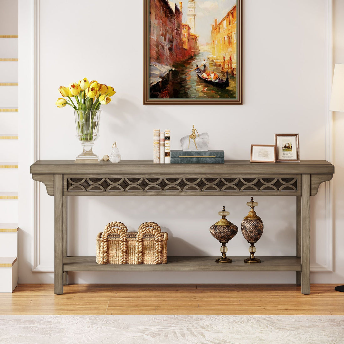 Tribesigns Farmhouse Console Table, 70.8" Wood Sofa Table with Storage ...