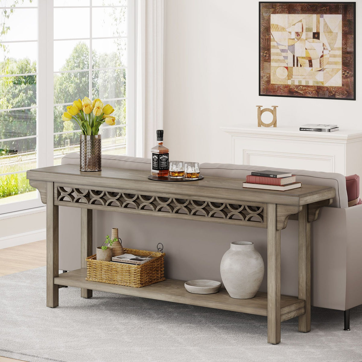 70.8" Farmhouse Sofa Table, Skinny Console Table with Storage-Tribesigns