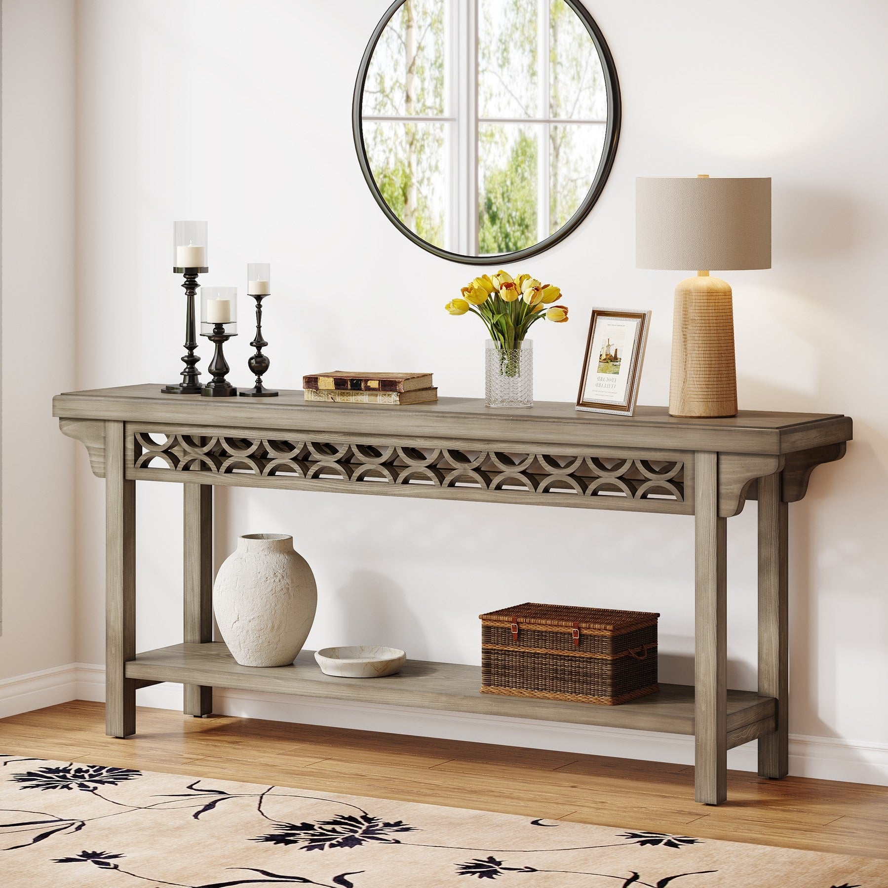 Tribesigns Farmhouse Console Table, 70.8" Wood Sofa Table with Storage