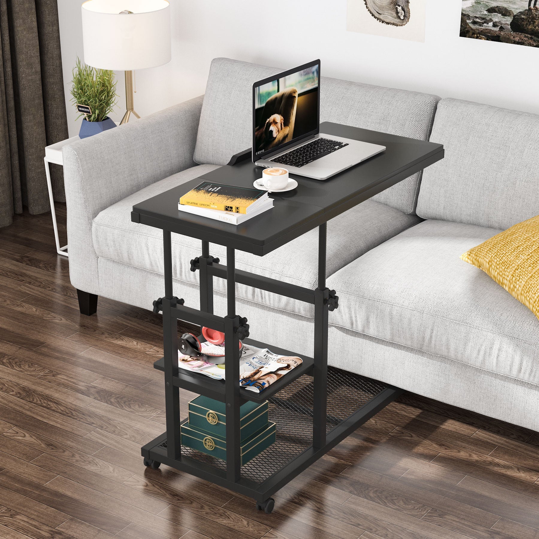 Tribesigns C Table, Mobile Sofa Side Table with Tiltable Drawing Board