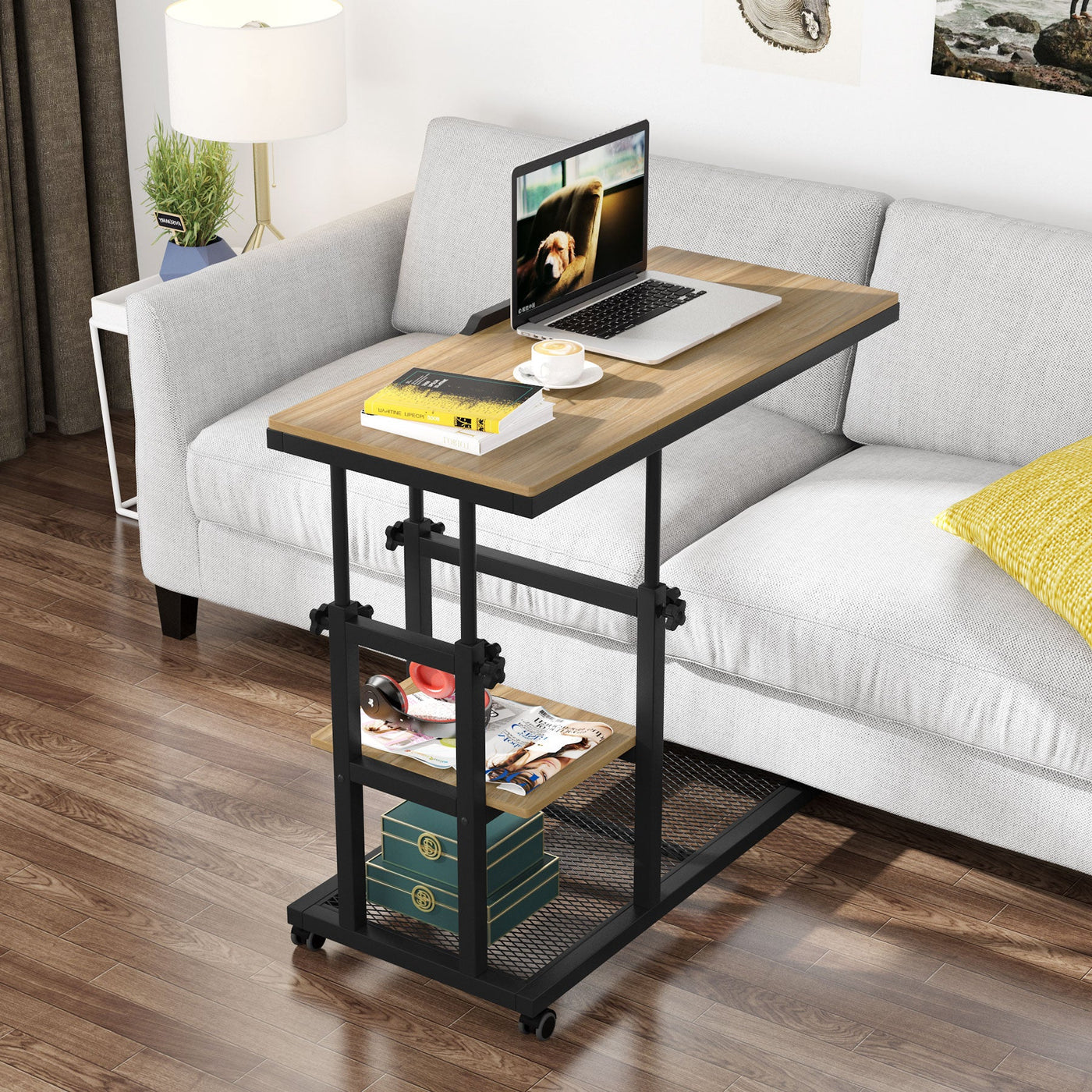 Tribesigns C Table, Mobile Sofa Side Table with Tiltable Drawing Board