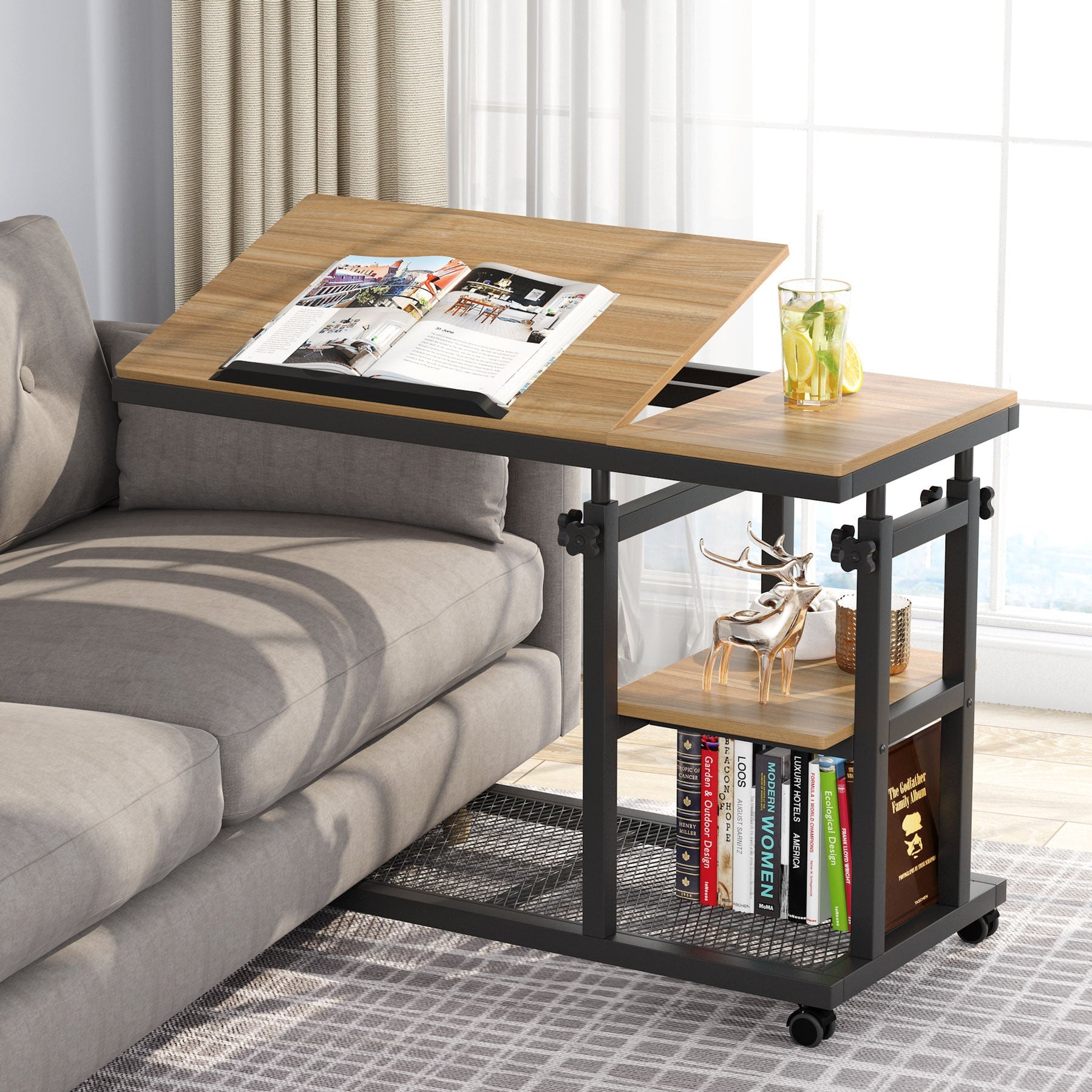 Tribesigns C Table, Mobile Sofa Side Table with Tiltable Drawing Board