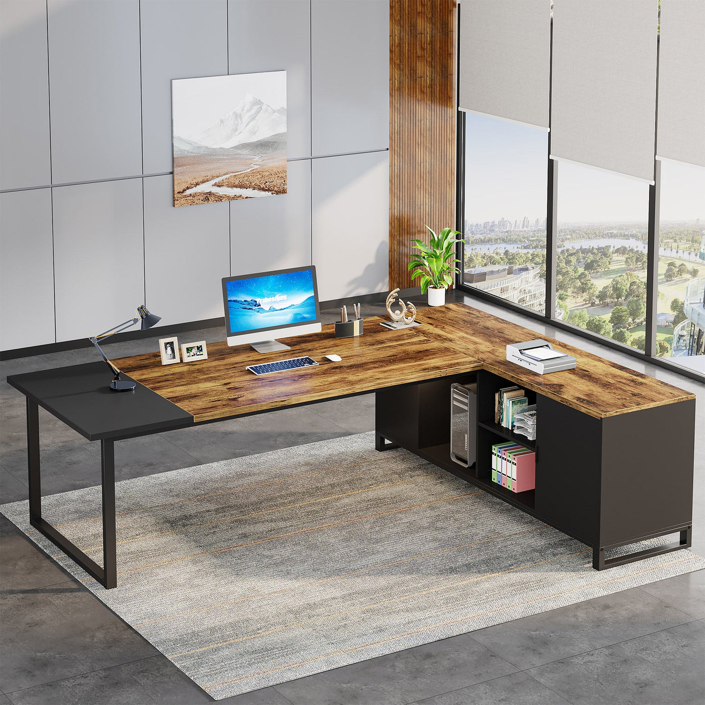 Tribesigns 86.6'' L-Shaped Executive Desk with 55" File Cabinet
