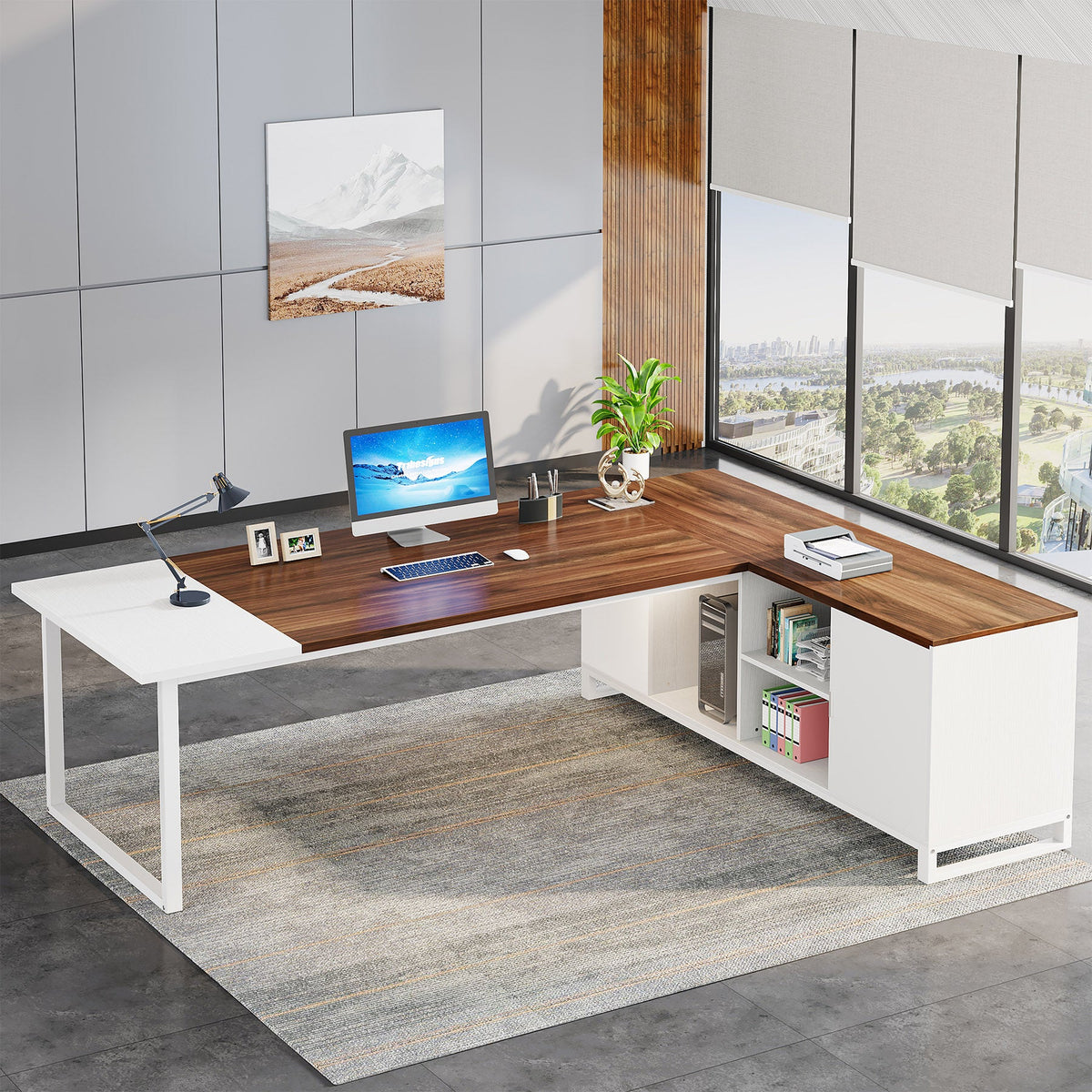 Tribesigns 86.6'' L-Shaped Executive Desk with 55" File Cabinet