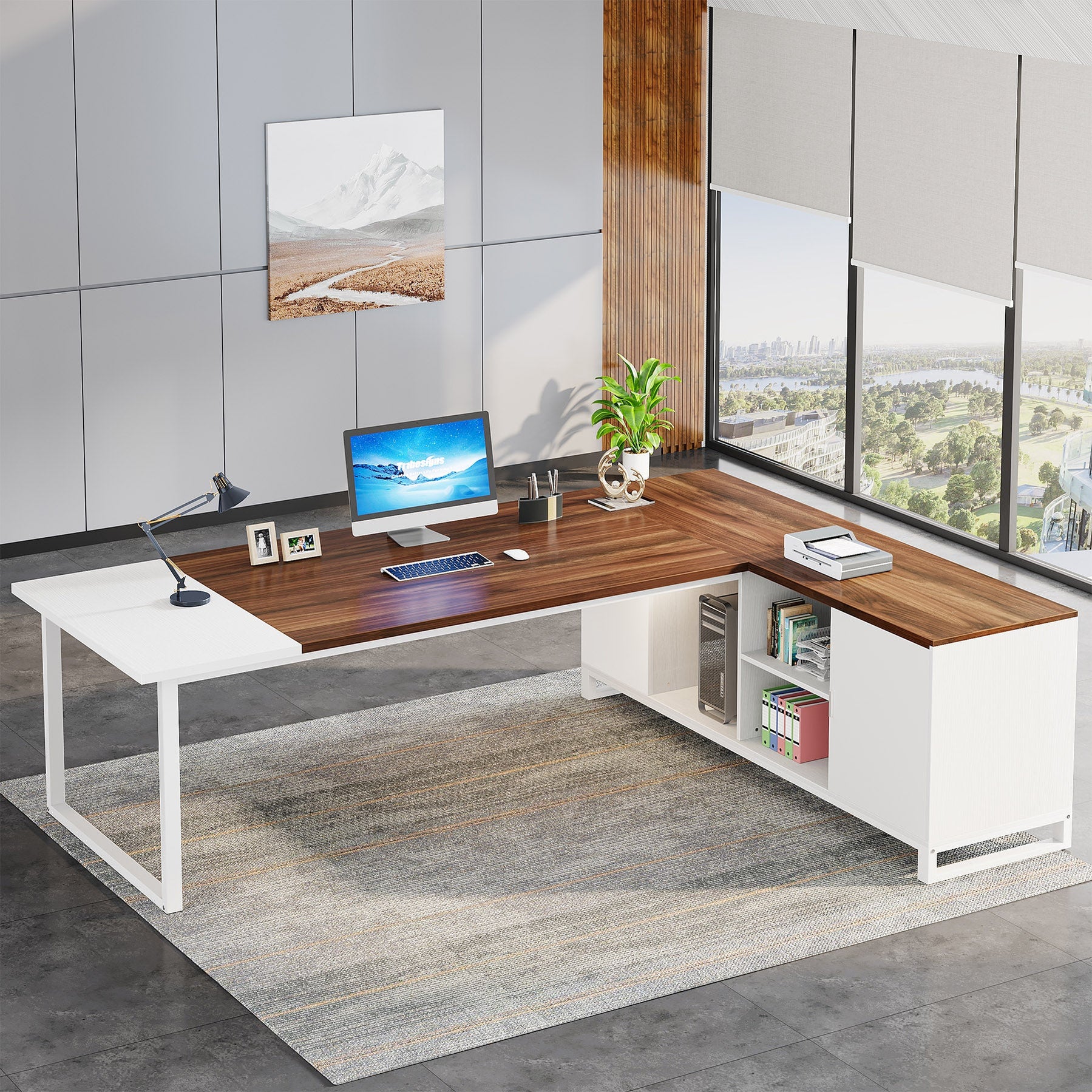 Tribesigns 86.6'' L-Shaped Executive Desk with 55" File Cabinet