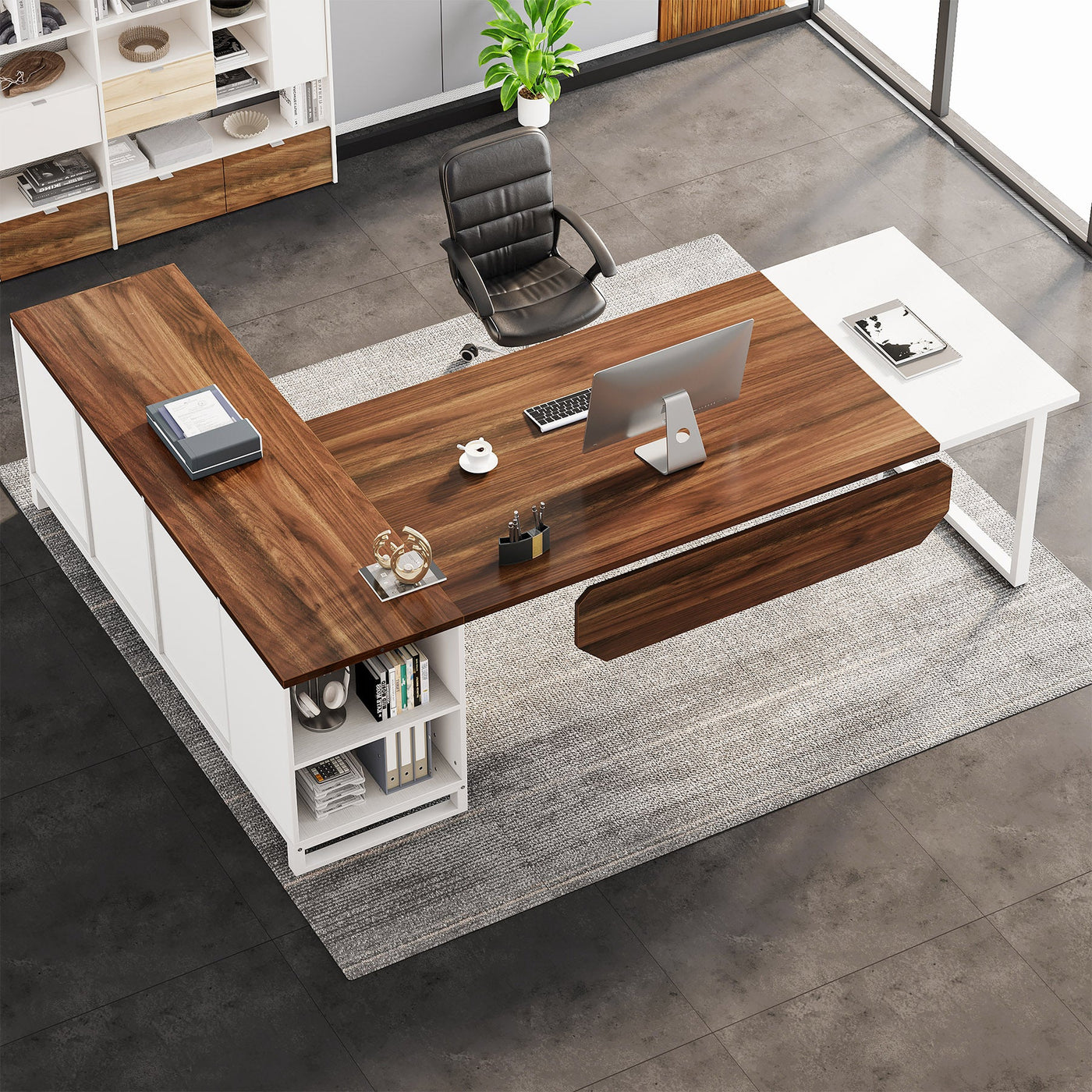 Tribesigns 86.6'' L-Shaped Executive Desk with 55" File Cabinet