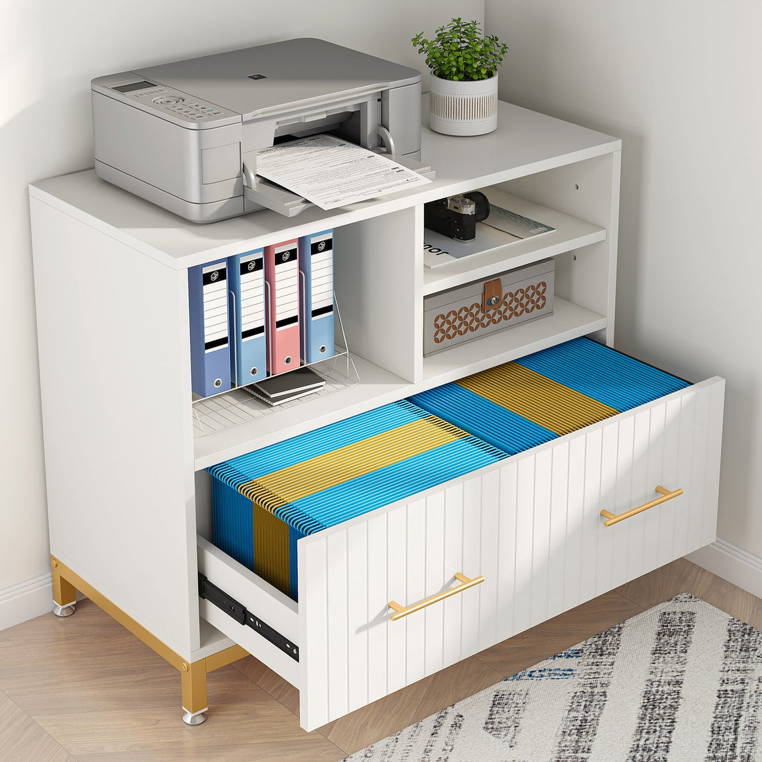 Printer Stand File Cabinet, Printer Stand with Storage Spaces-Tribesigns