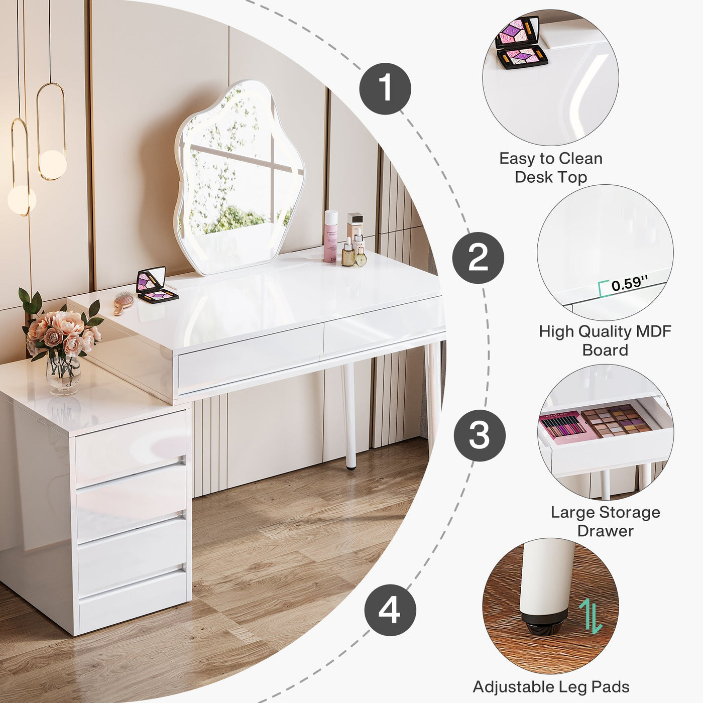 Tribesigns Modern Computer Desk Writing Table with 5 Storage Drawers