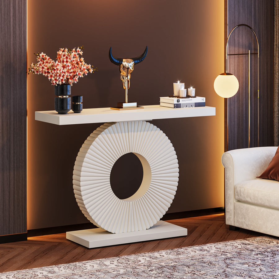 Modern White Console Table, 40'' Geometric Console Table-Tribesigns