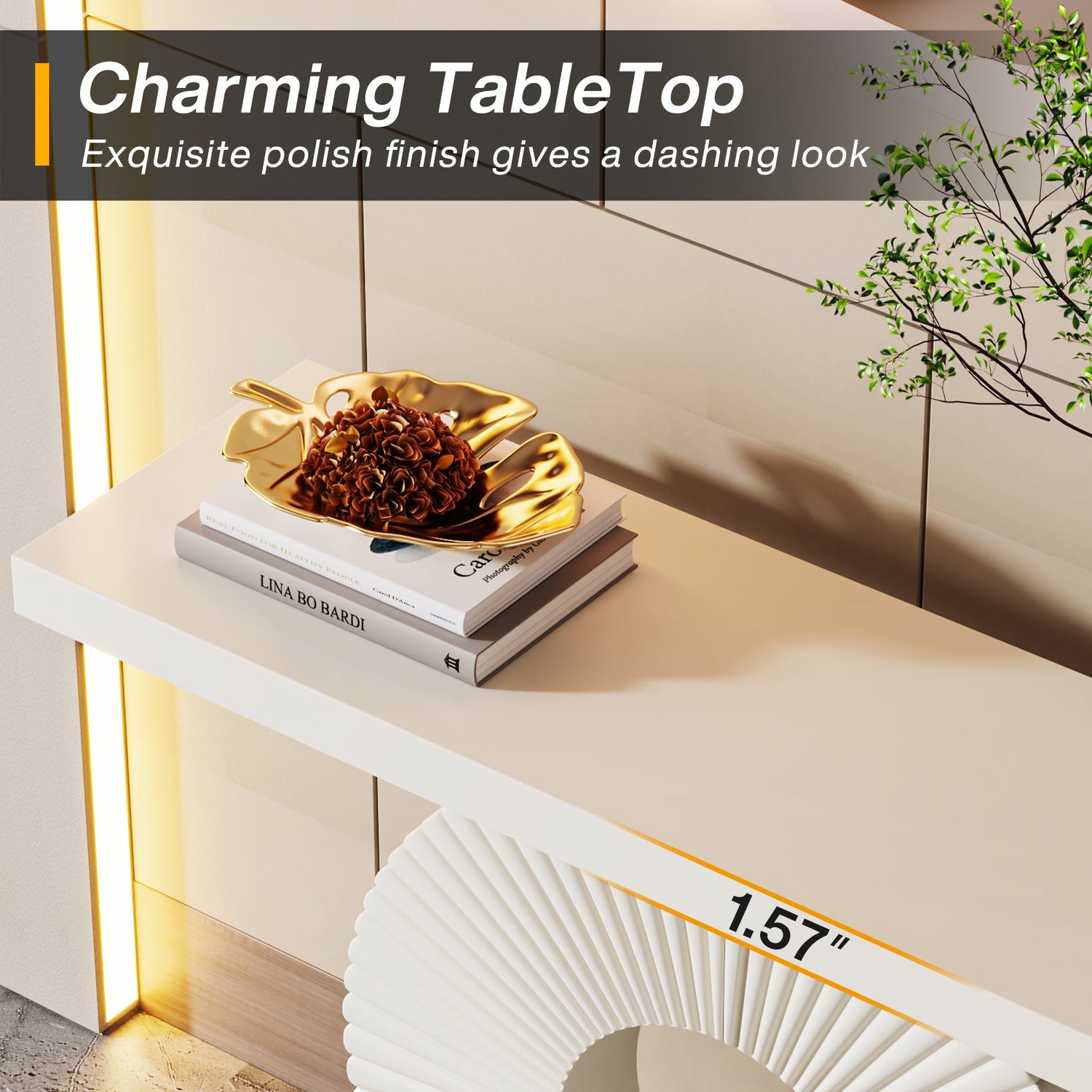Modern White Console Table, 40'' Geometric Console Table-Tribesigns
