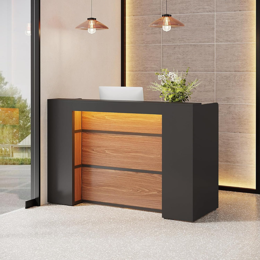 Modern Reception Desk with LED Lights, Front Desk Counter-Tribesigns