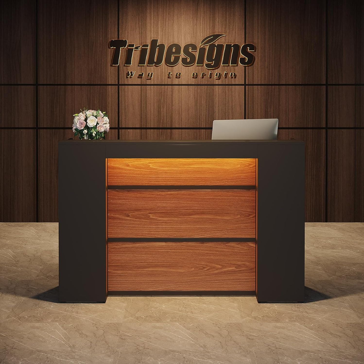 Tribesigns Reception Desk, Reception Counter Table Front Desk with LED ...