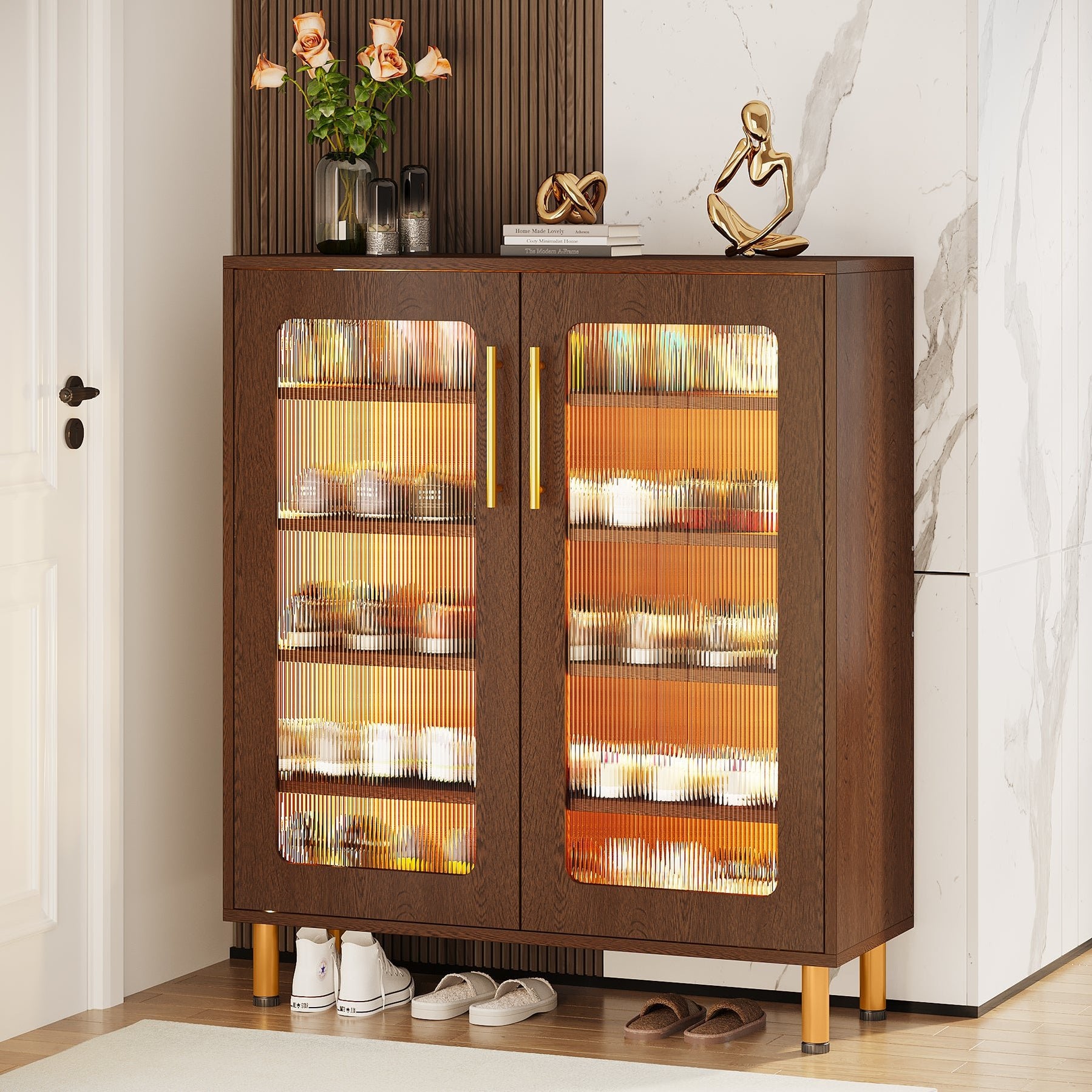 Tribesigns 5-Tier Shoe Storage Cabinet with LED Light & Acrylic Doors