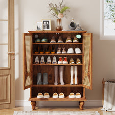 Tribesigns 5-Tier Rattan Shoe Cabinet with Ventilated Doors