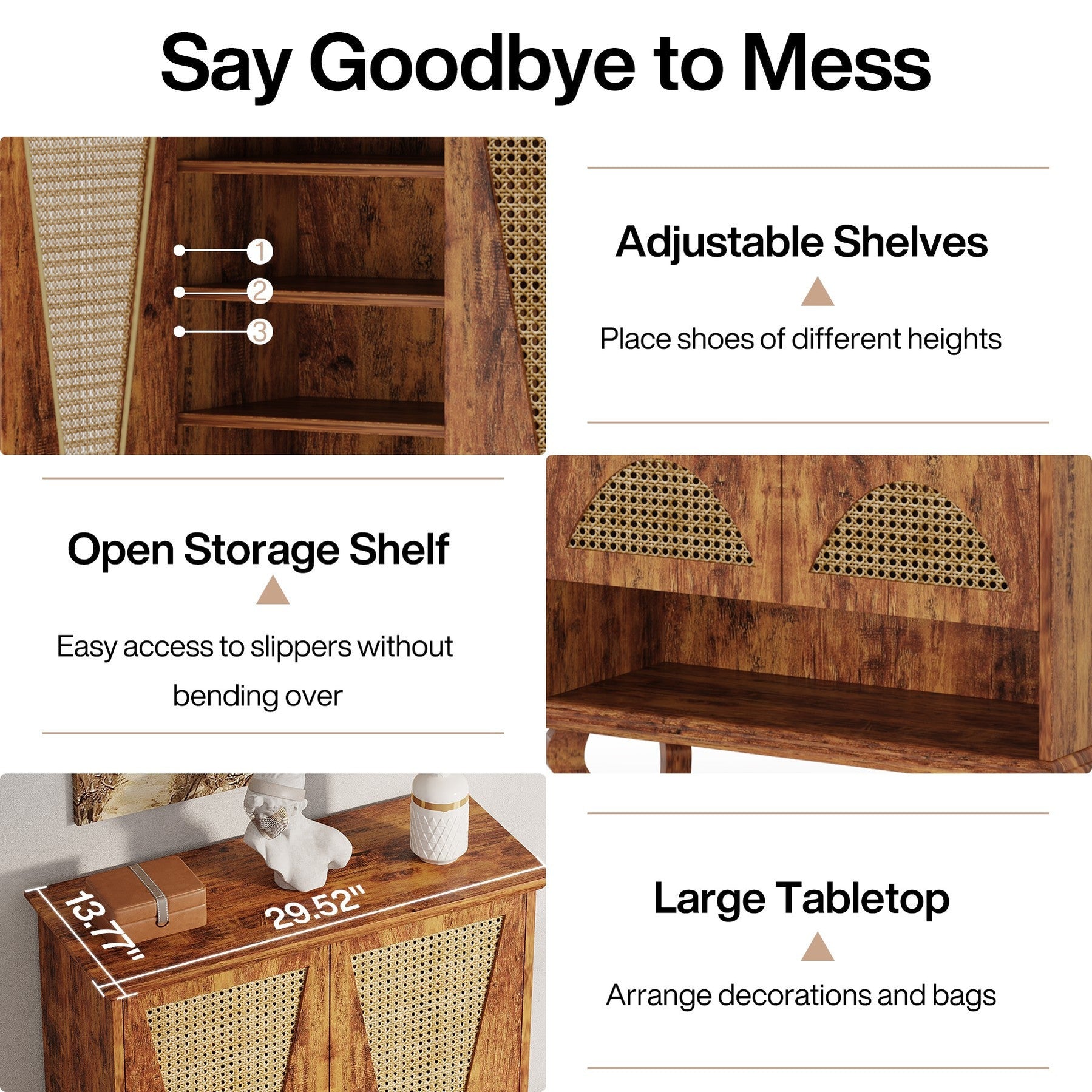 Tribesigns 5-Tier Rattan Shoe Cabinet with Ventilated Doors