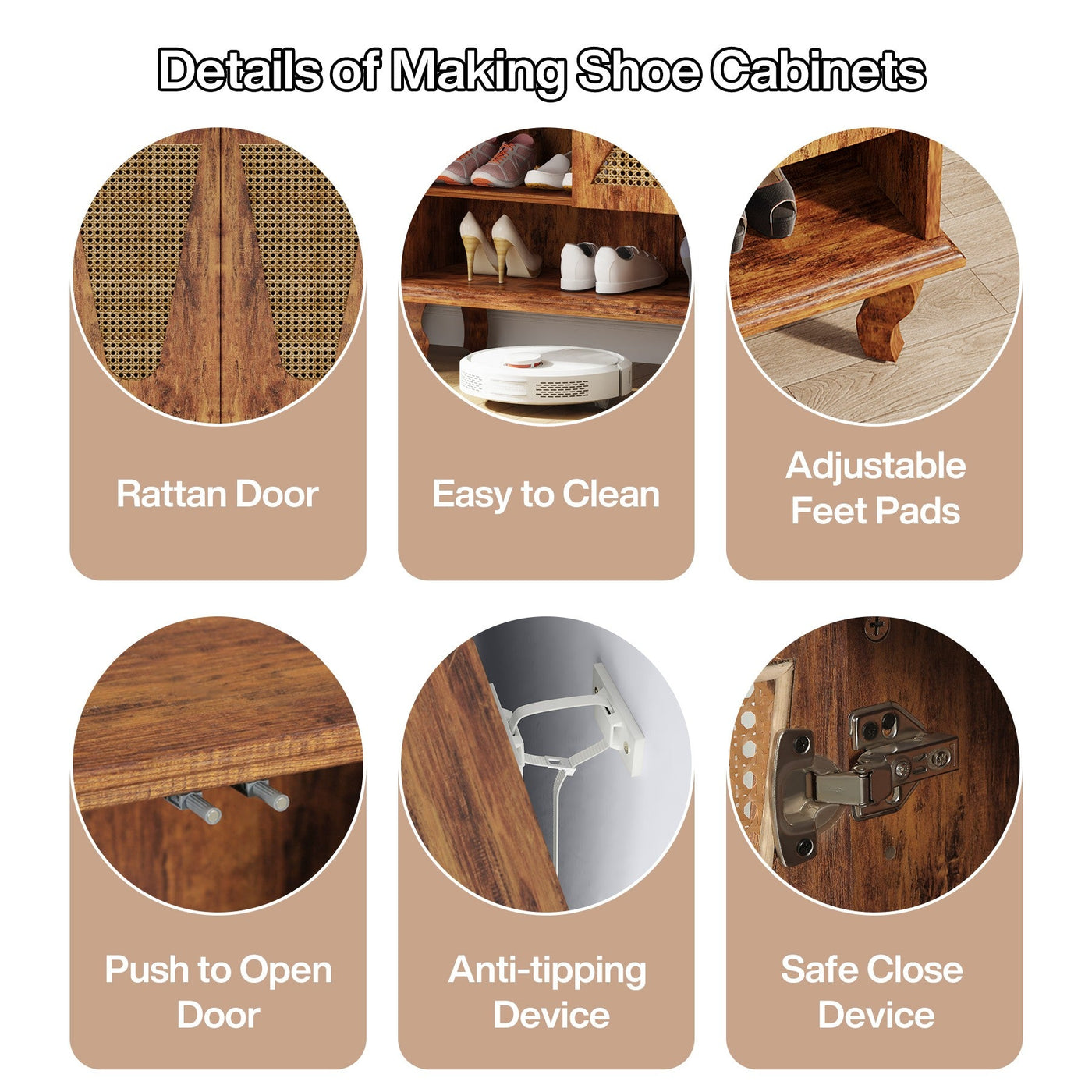 Tribesigns 5-Tier Rattan Shoe Cabinet with Ventilated Doors