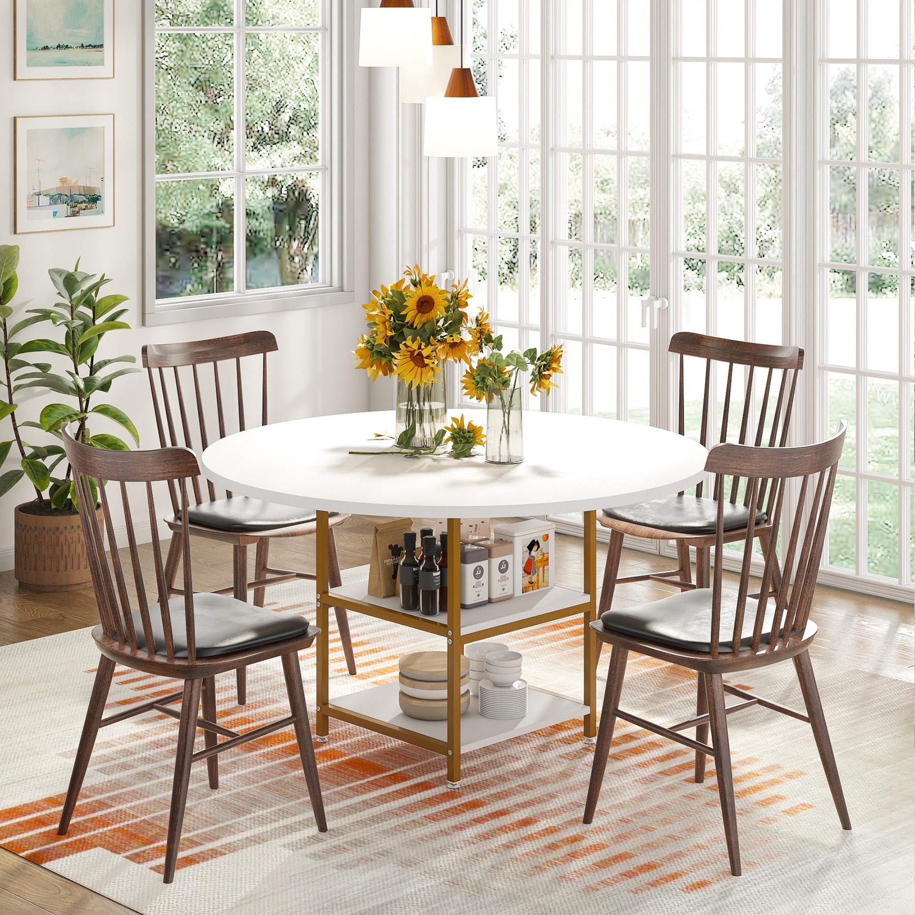 Tribesigns Dining Table, Round Kitchen Dinner Table with Storage Shelf