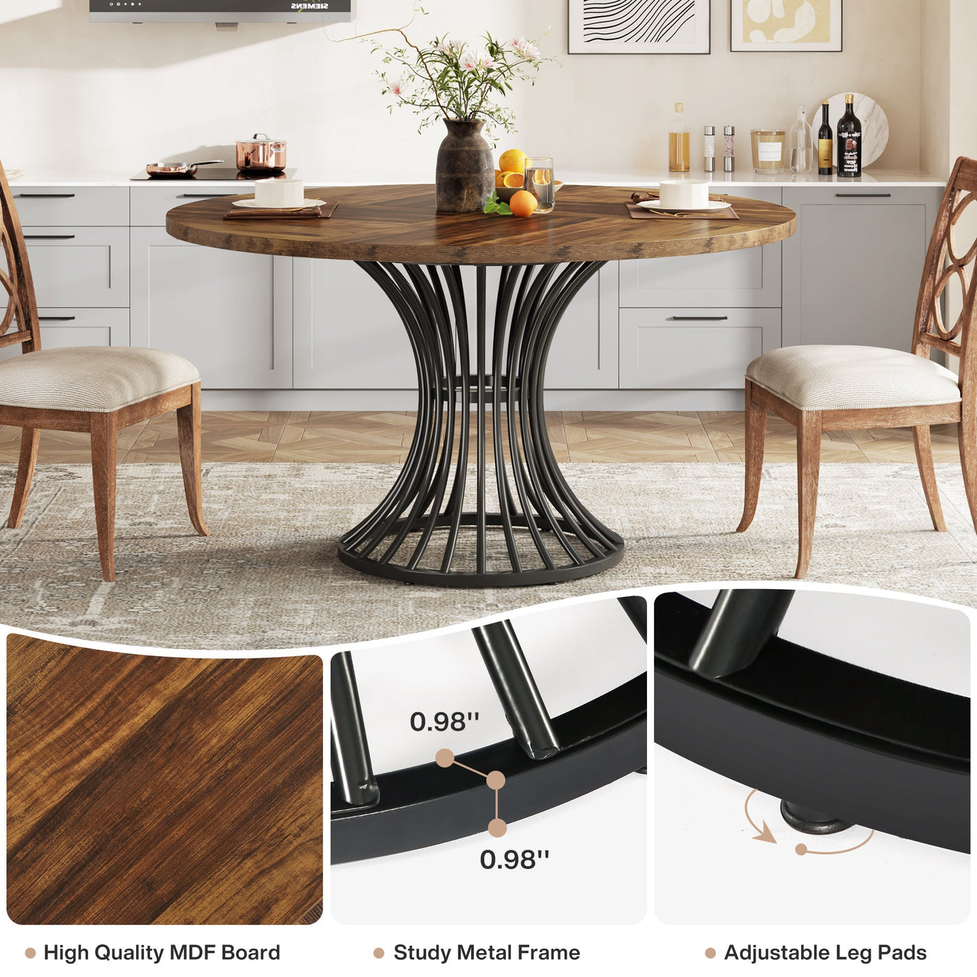 Tribesigns Round Dining Table for 4-6, 47" Farmhouse Kitchen Table