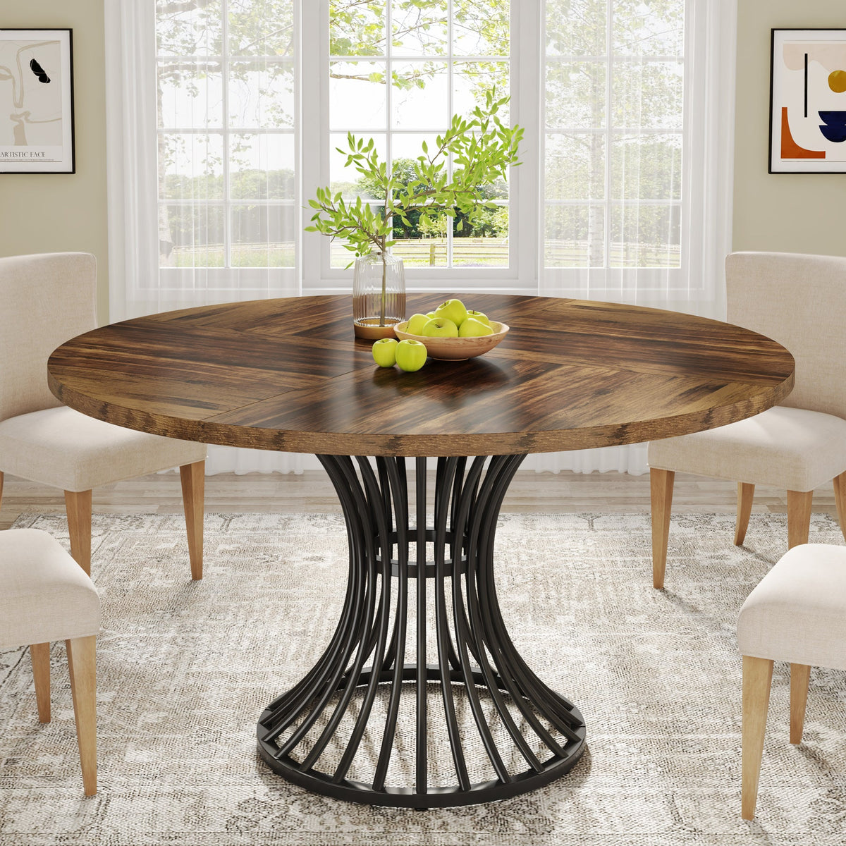 Tribesigns Round Dining Table for 4-6, 47" Farmhouse Kitchen Table