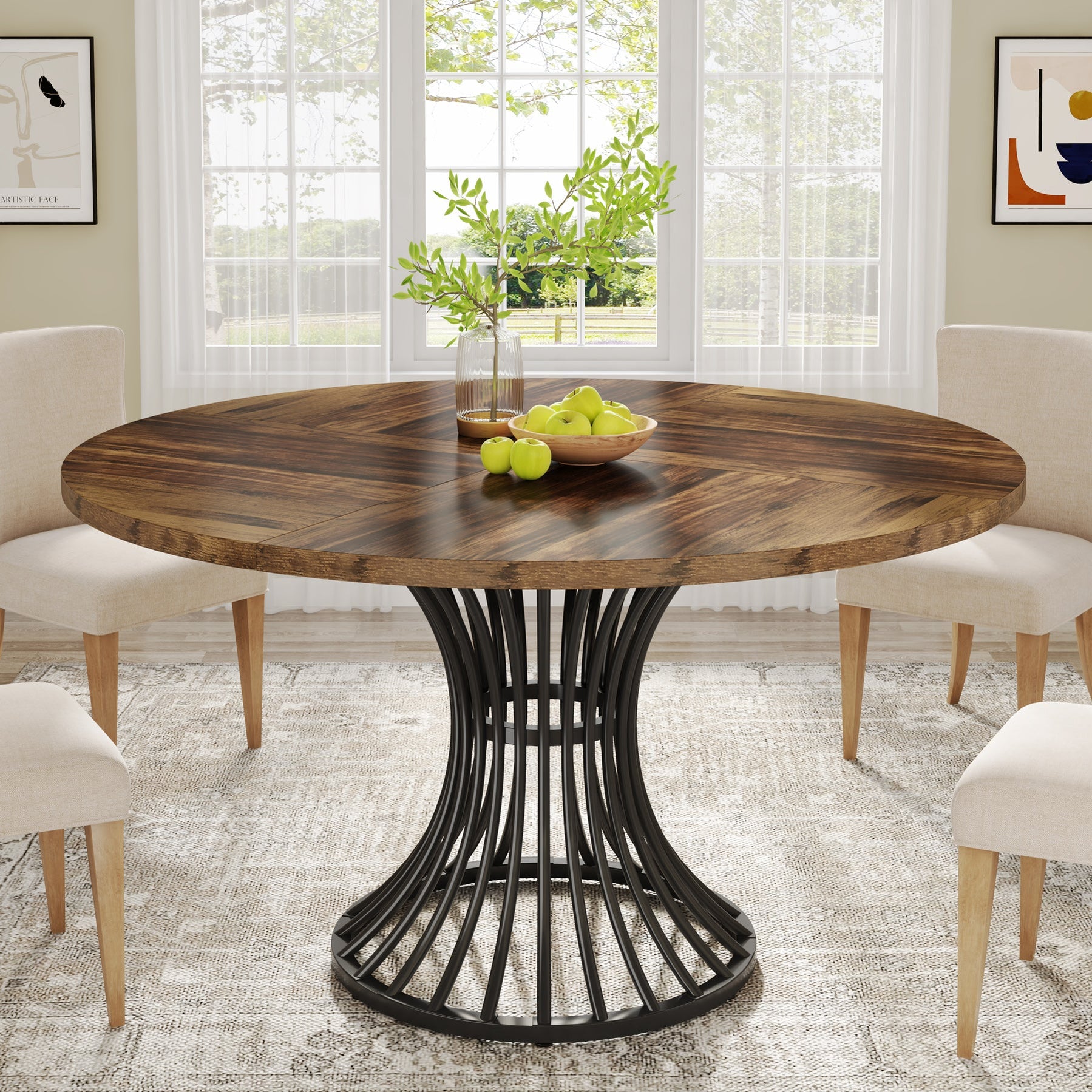 Tribesigns Round Dining Table for 4-6, 47" Farmhouse Kitchen Table