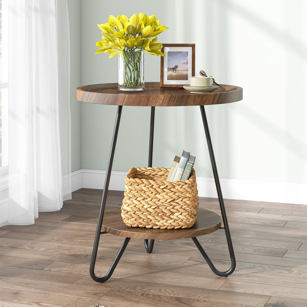 Tribesigns End Table, 2-Tier Round Side Table with Metal Legs-Tribesigns