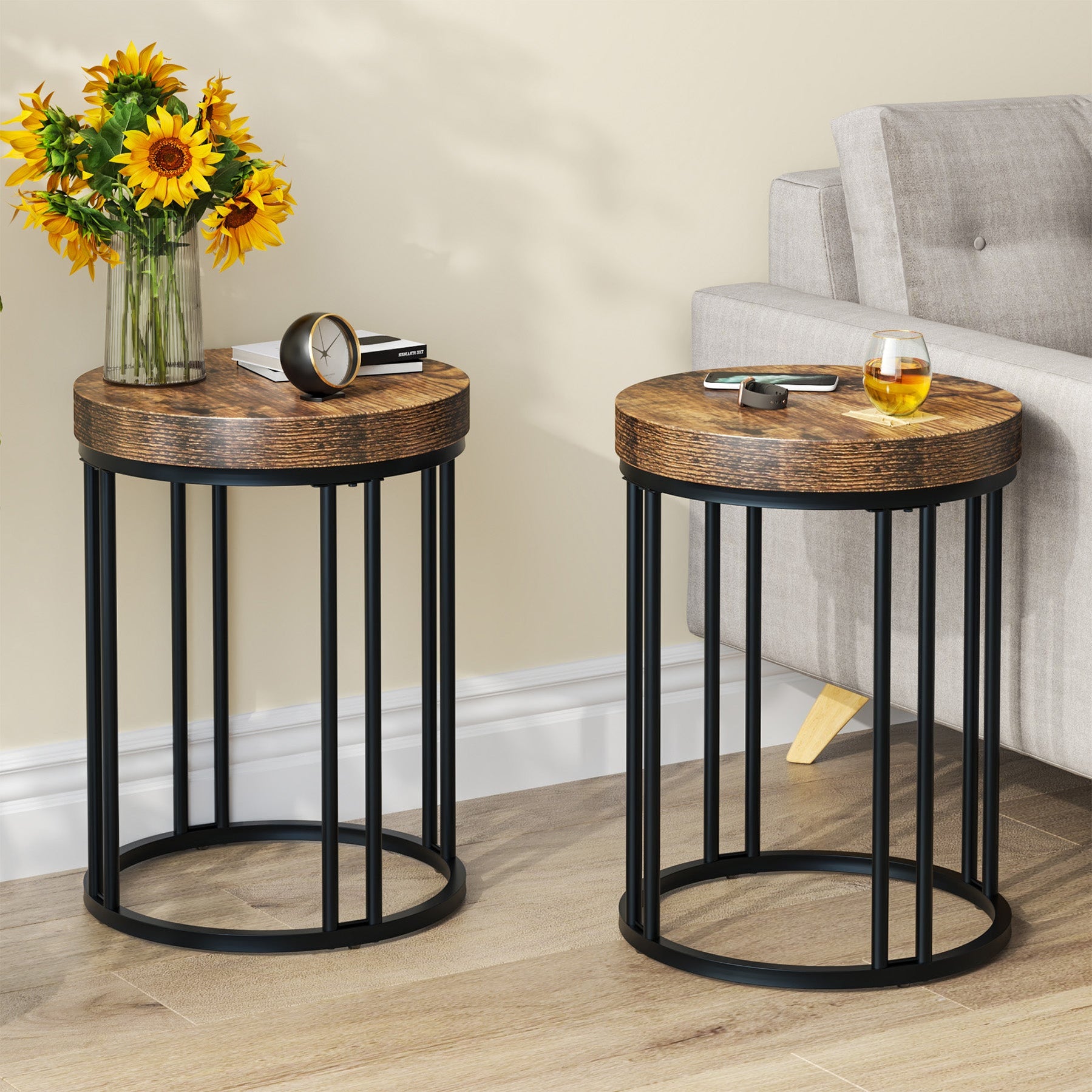 Tribesigns Round End Table Small Side Table with Metal Frame