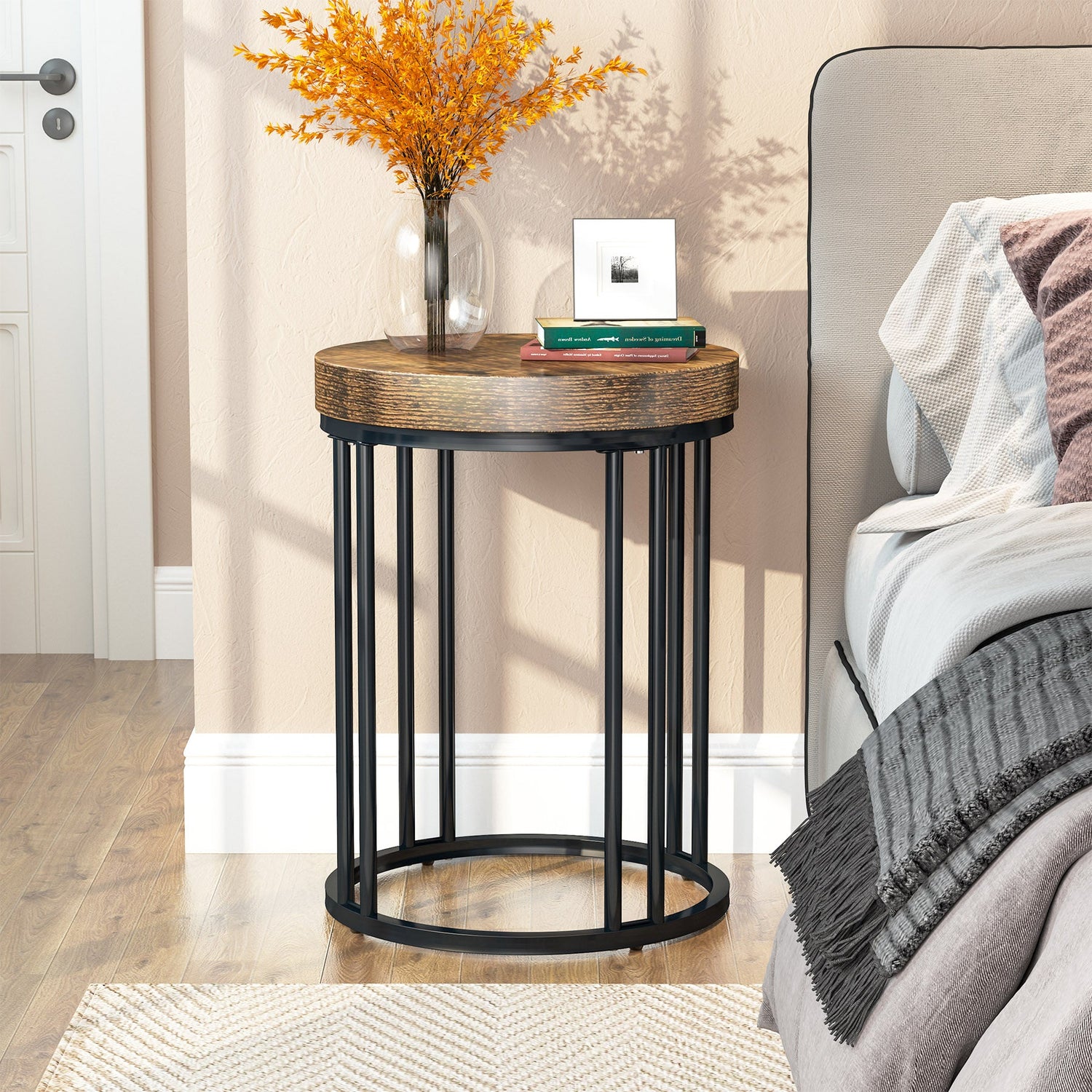 Tribesigns Round End Table Small Side Table with Metal Frame-Tribesigns