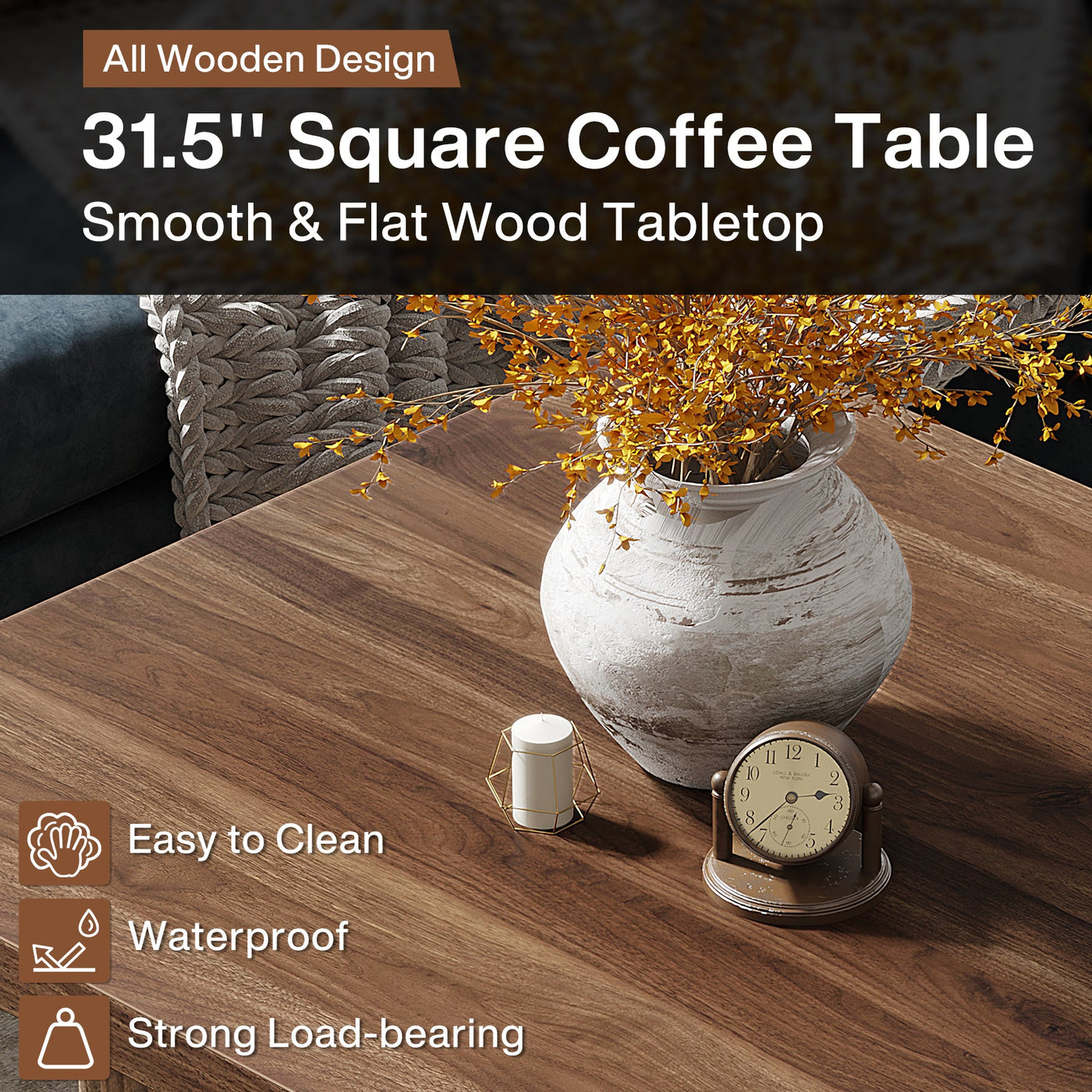 Tribesigns Square Coffee Table, 31.5-Inch Wood Center Table