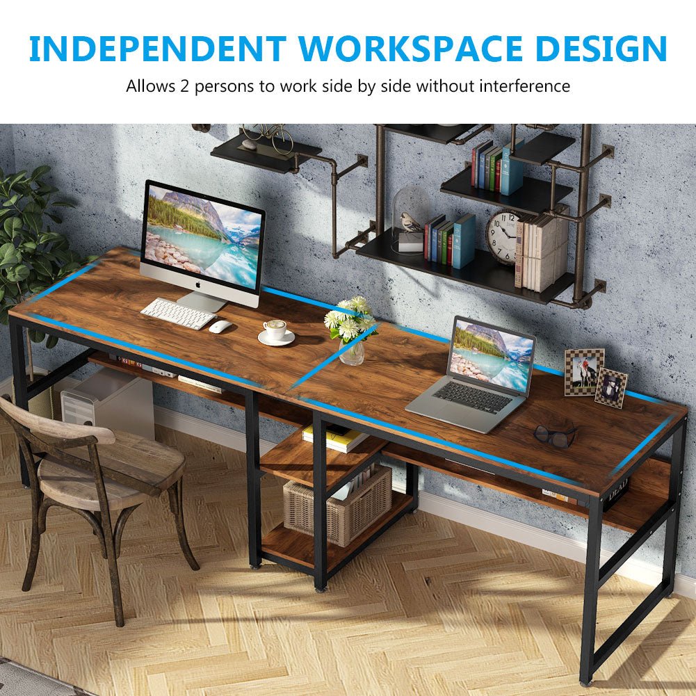 Tribesigns Double Workstation Desk with Shelves