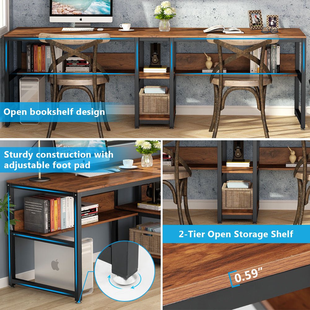 Tribesigns Double Workstation Desk with Shelves