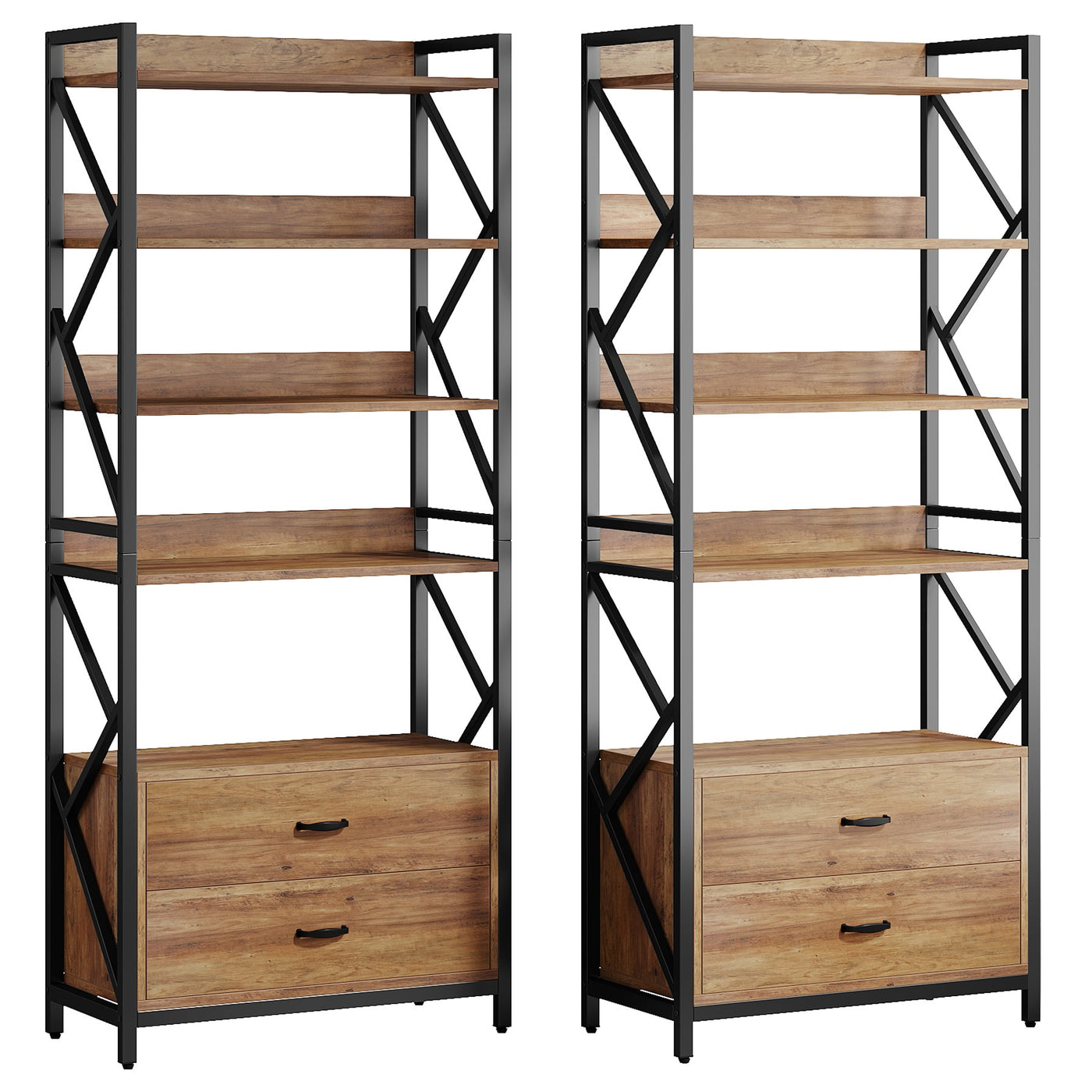 Tribesigns Bookshelf, 70.86" Industrial 5-Tier Bookcase with 2 Drawers