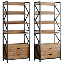 Tribesigns Bookshelf, 70.86" Industrial 5-Tier Bookcase with 2 Drawers