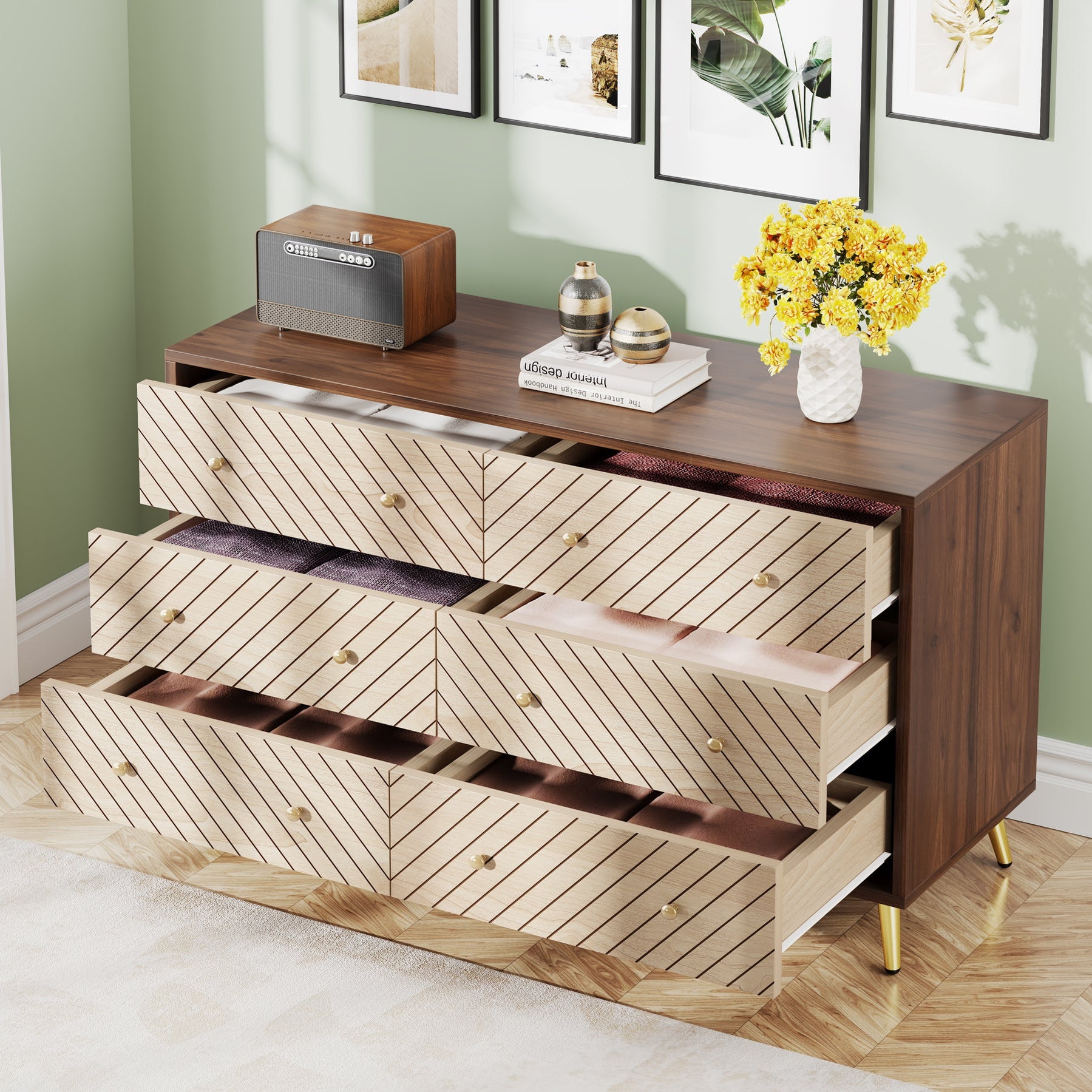 Tribesigns Wood 6-Drawer Chest Storage Cabinet Dresser with Metal Legs