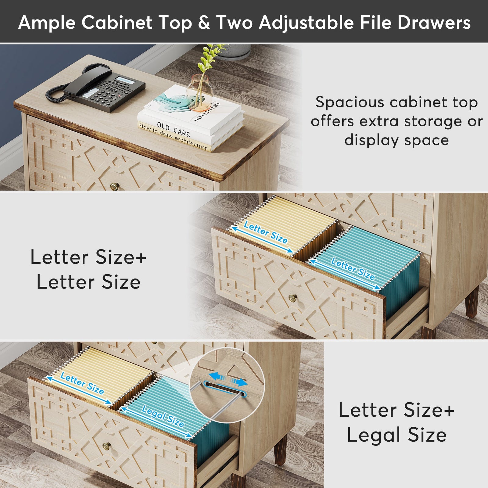 Tribesigns File Cabinet, 2-Drawer Wood Filing Cabinet Storage Cabinet ...